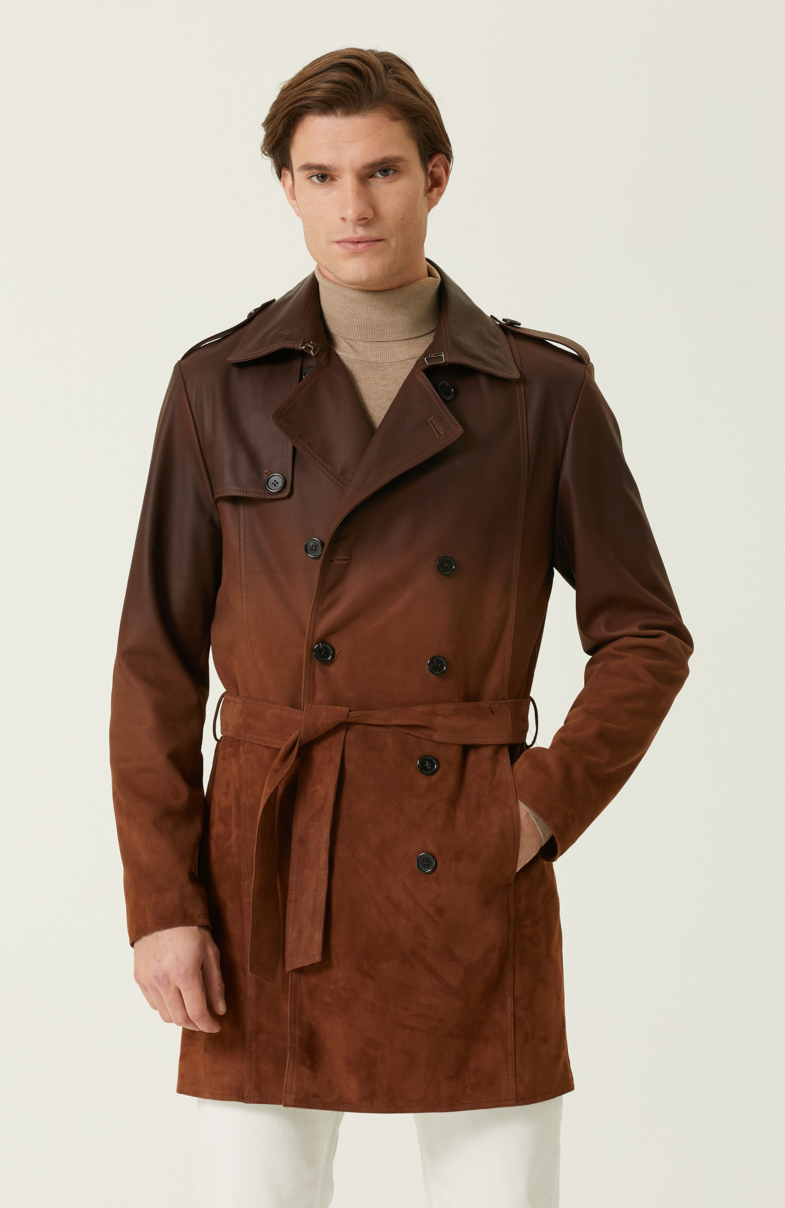 Tütün Deri Pardösü