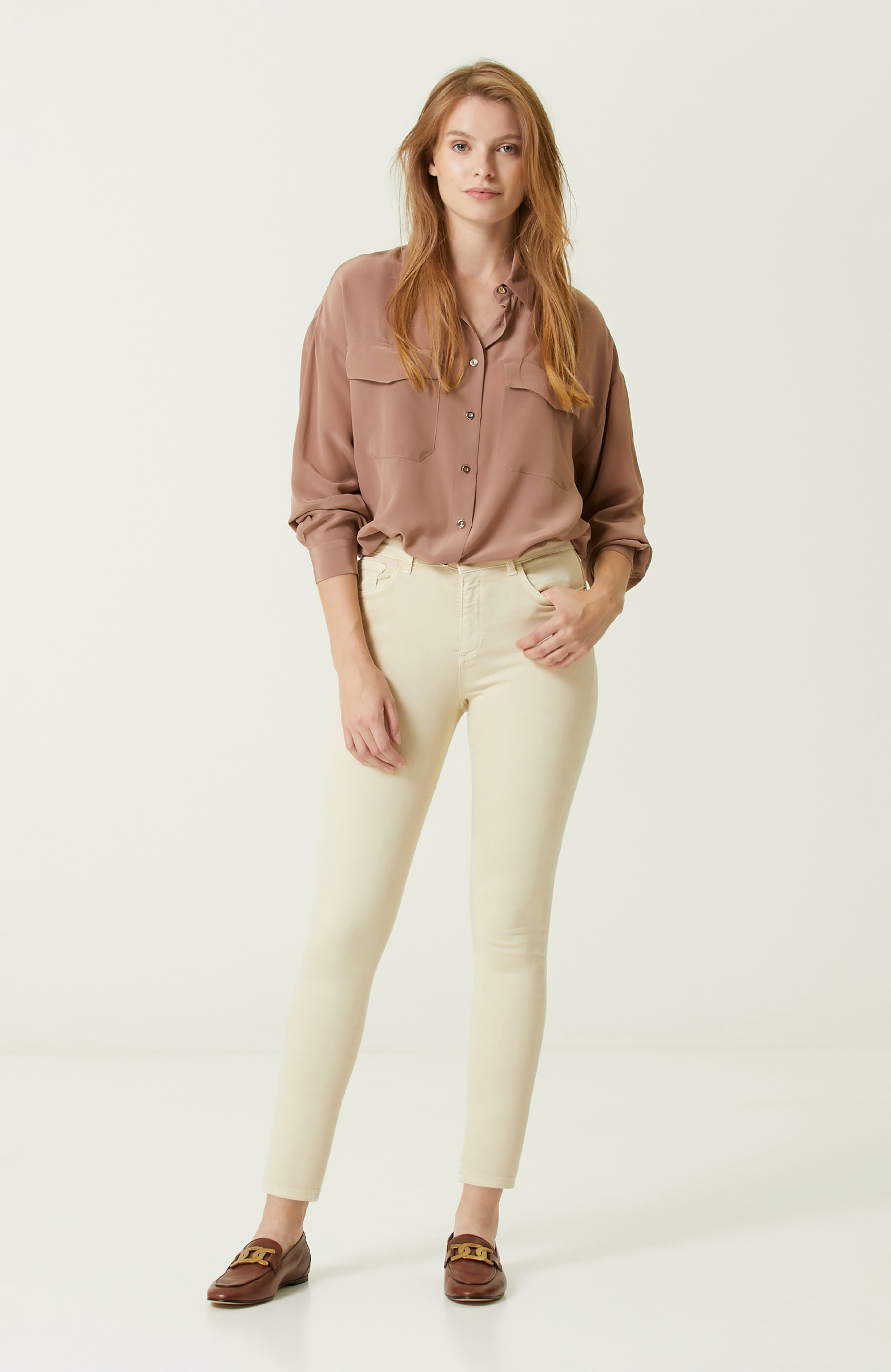 Slim Fit Ekru Normal Bel Pantolon