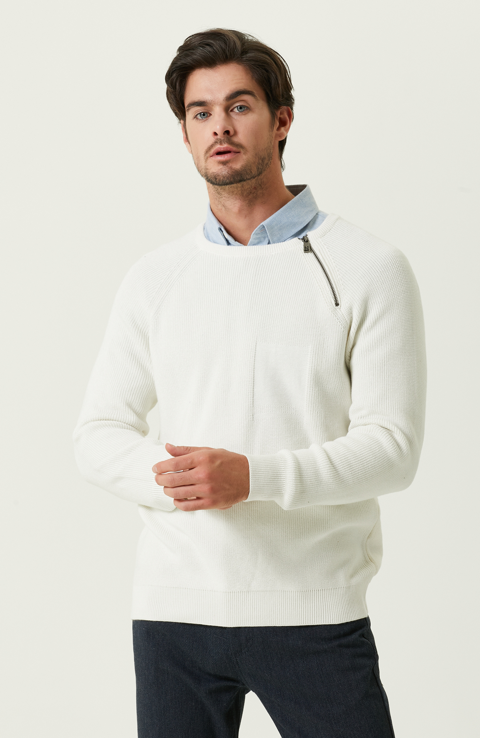 Slim Fit Ekru Kazak