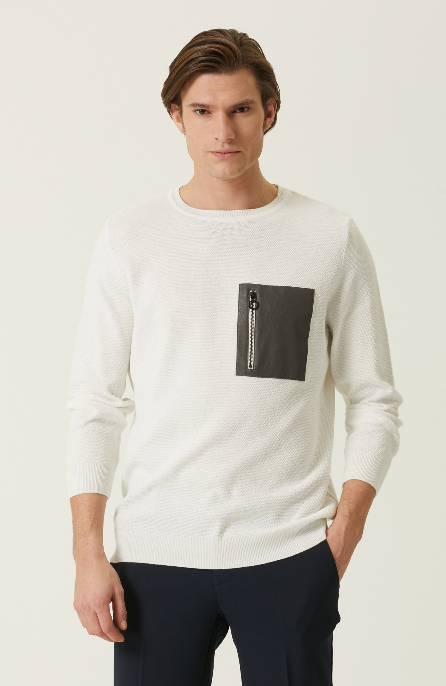 Slim Fit Ekru Kazak