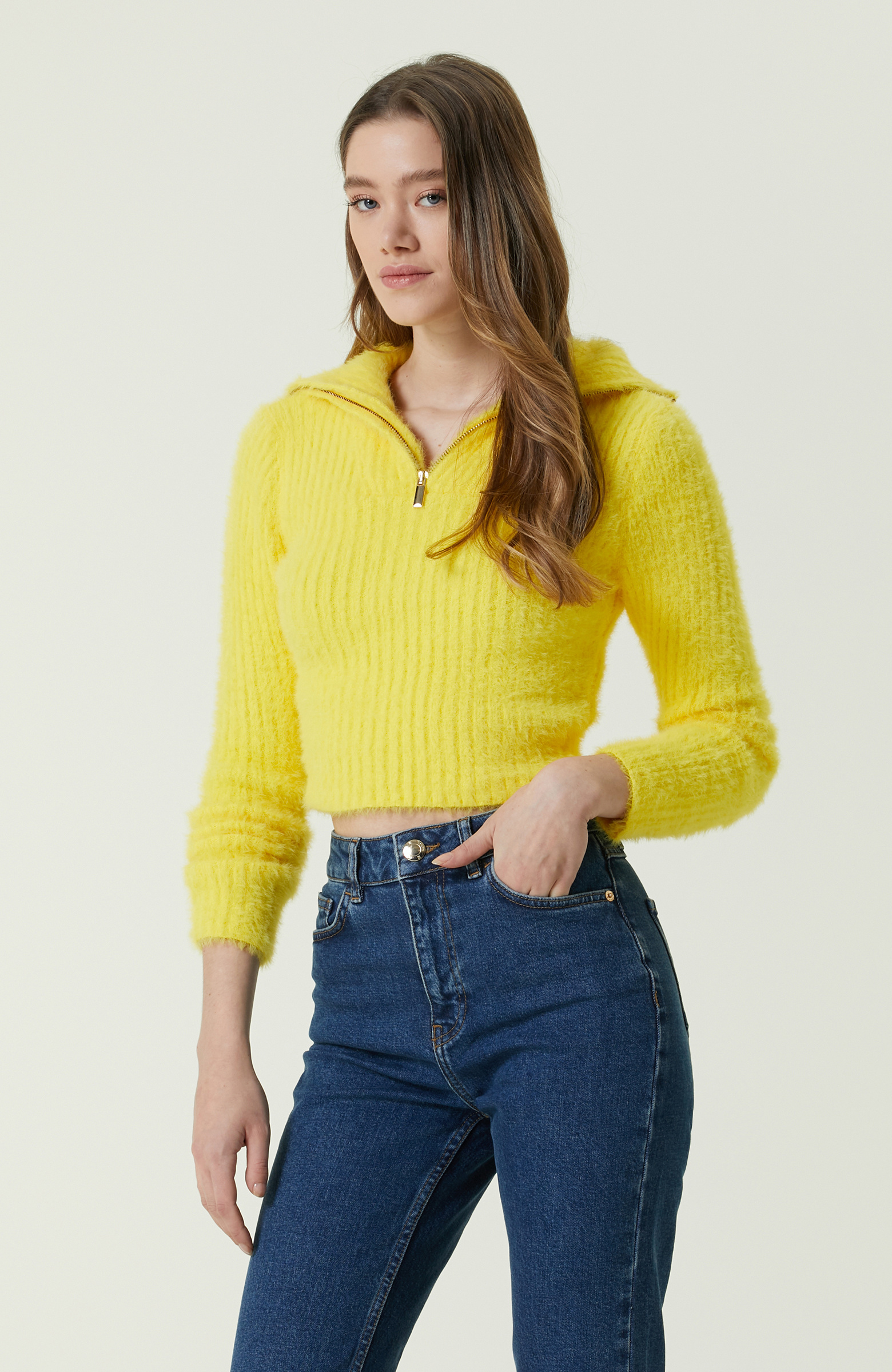 Slim Fit Sarı Kazak