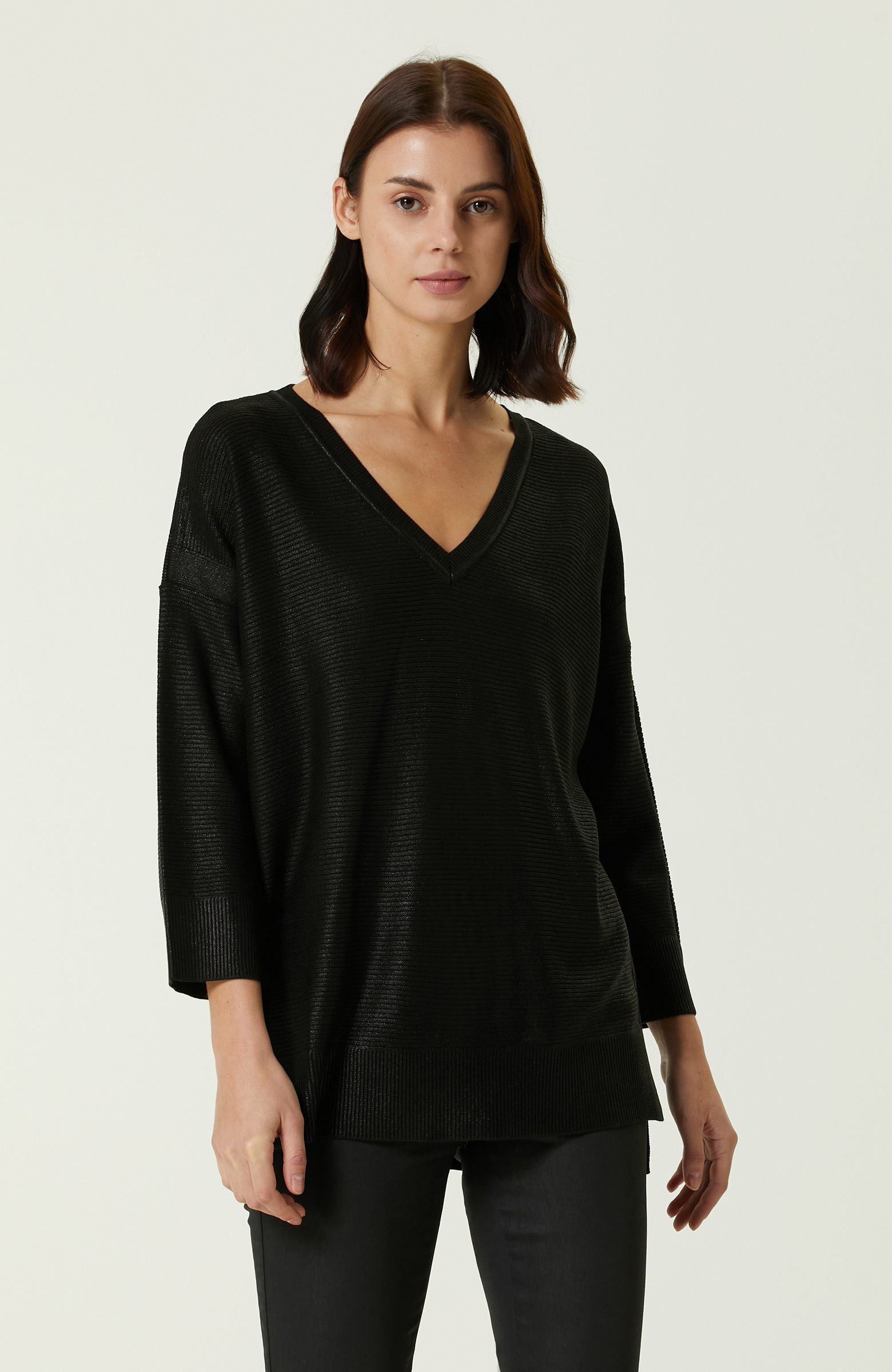 Basic Fit Siyah Varaklı Kazak