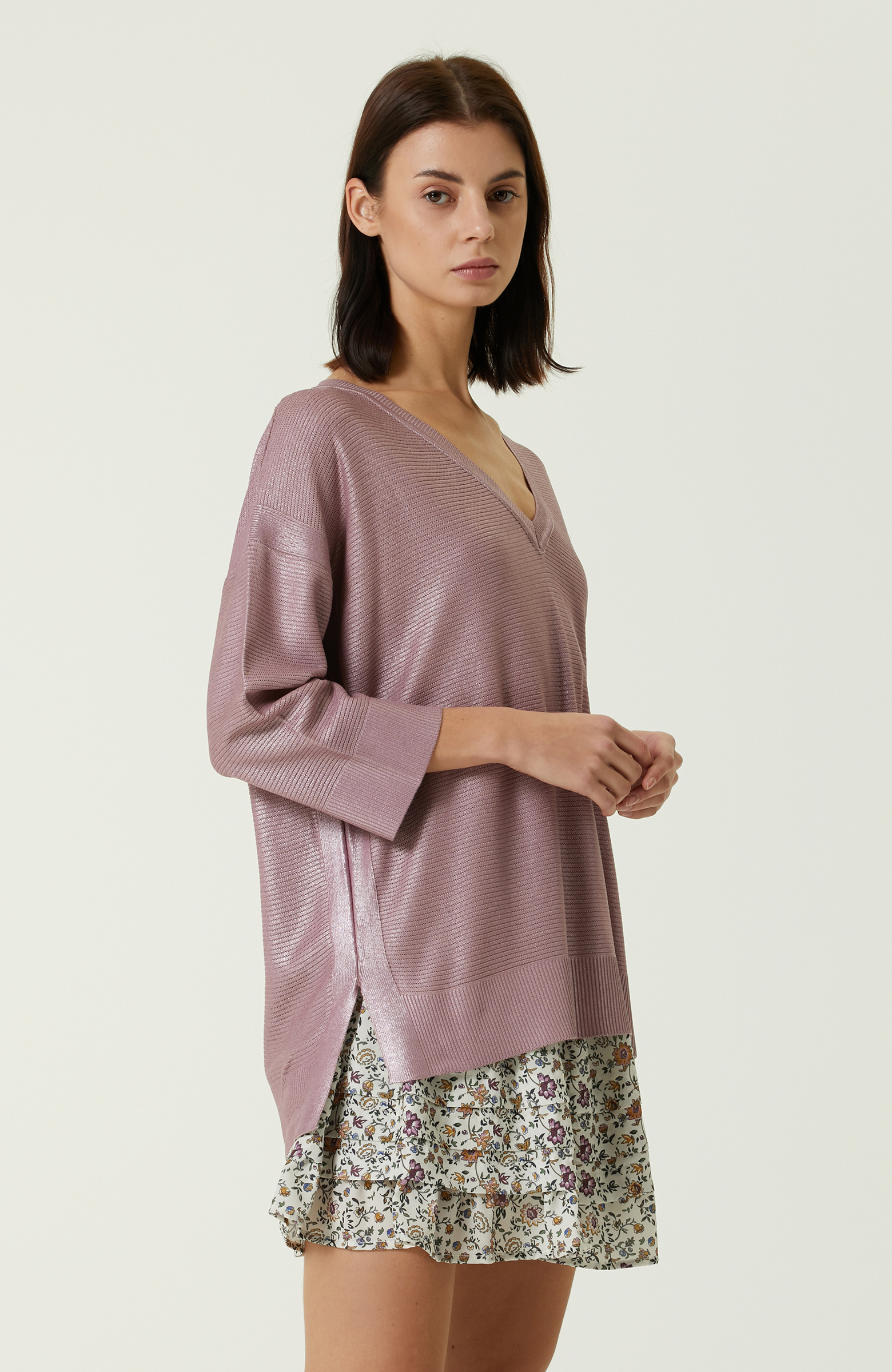 Basic Fit Pembe Varaklı Kazak