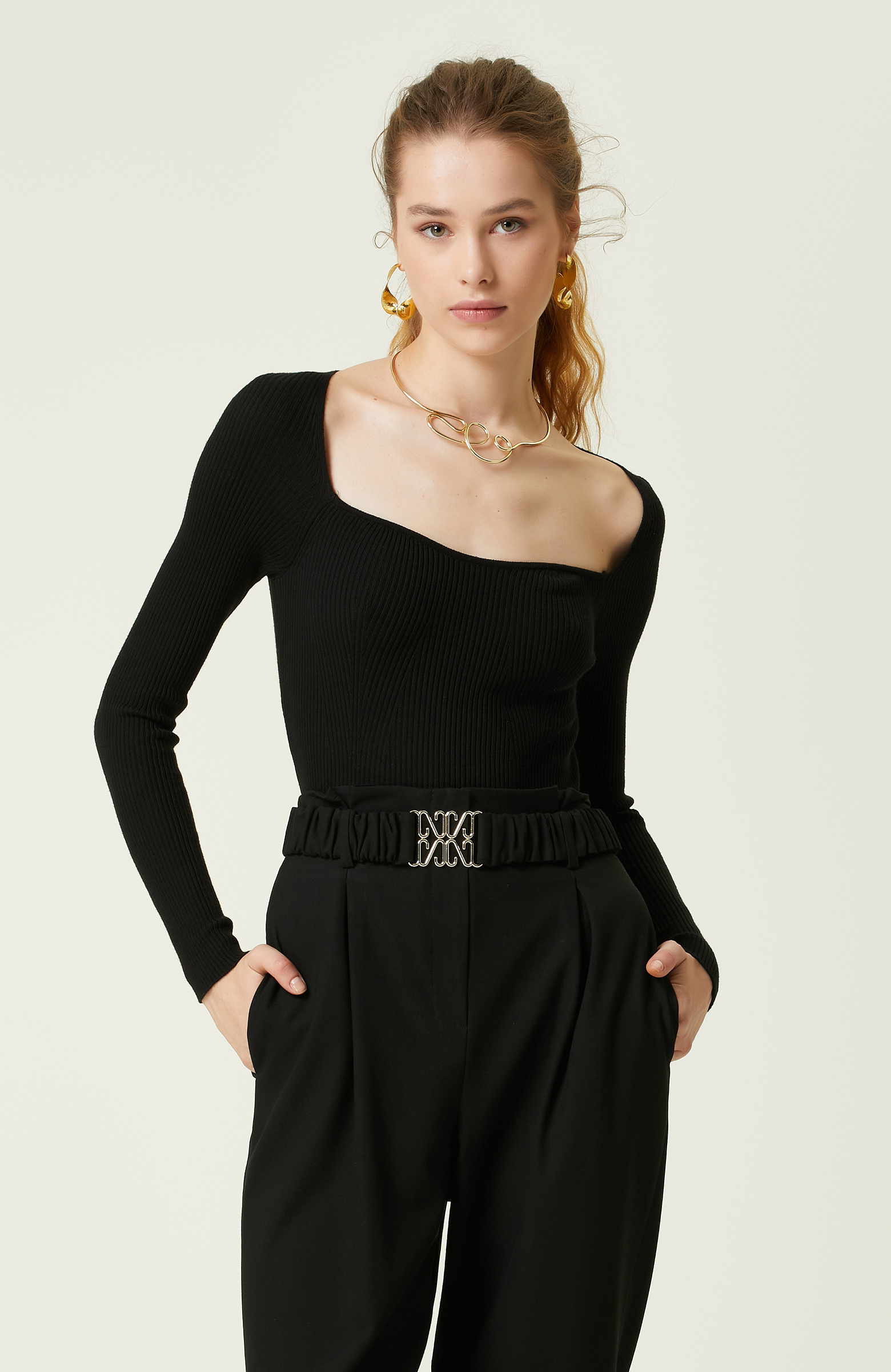 Slim Fit Siyah Kazak