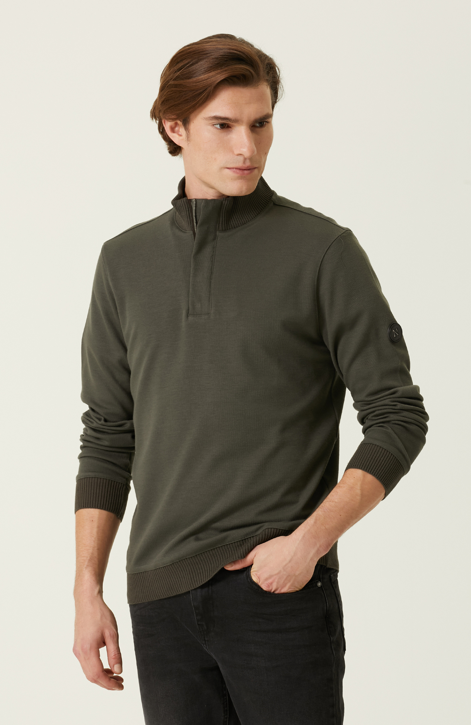 Slim Fit Haki Sweatshirt