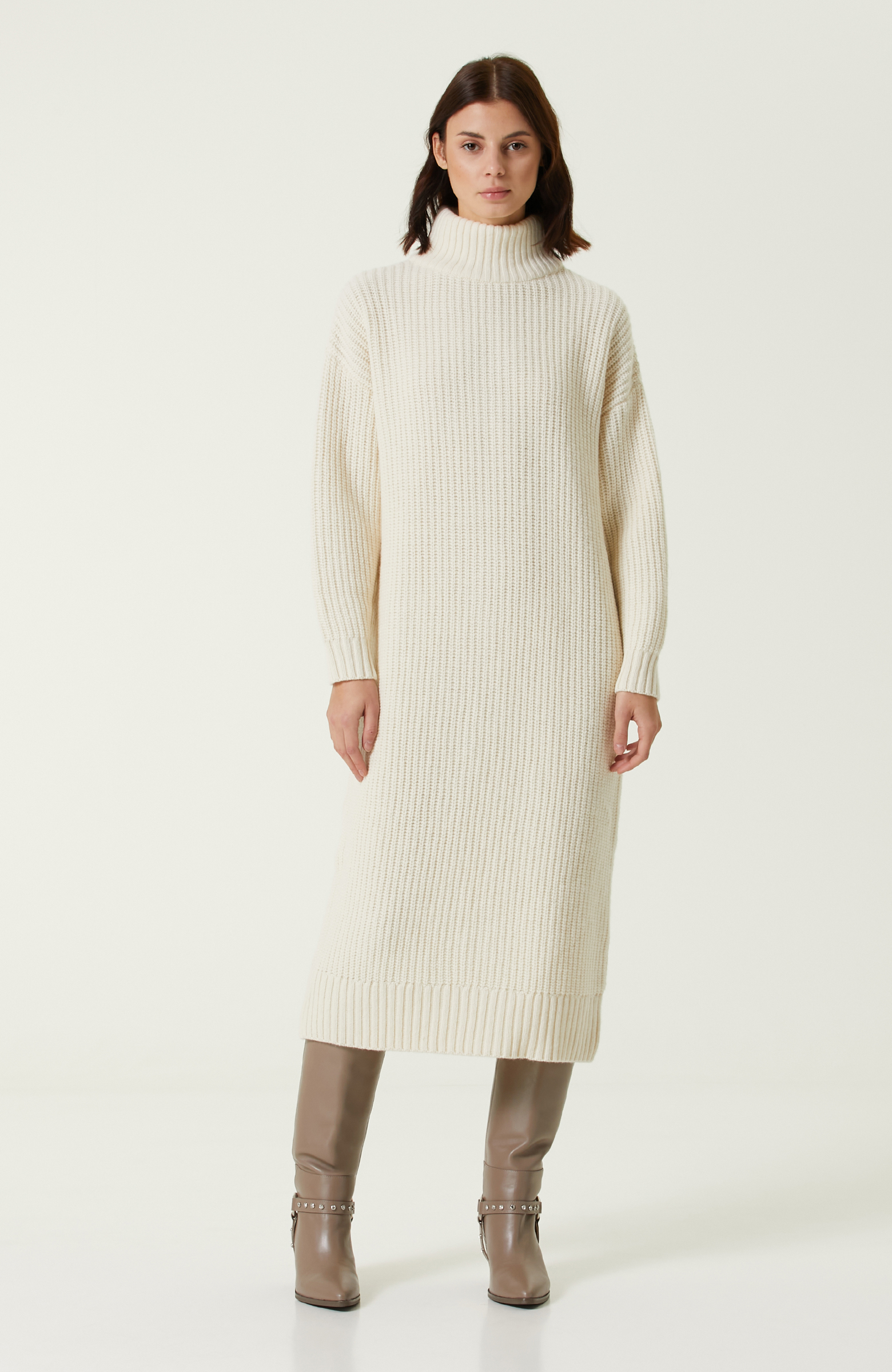 Ekru Uzun Boy Elbise