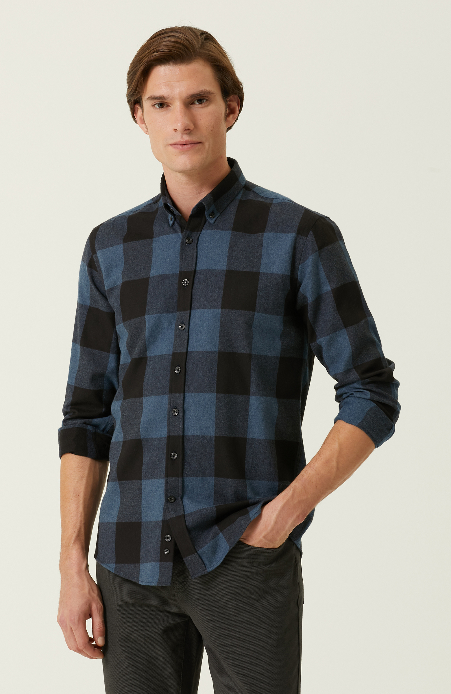 Slim Fit Siyah İndigo Gömlek