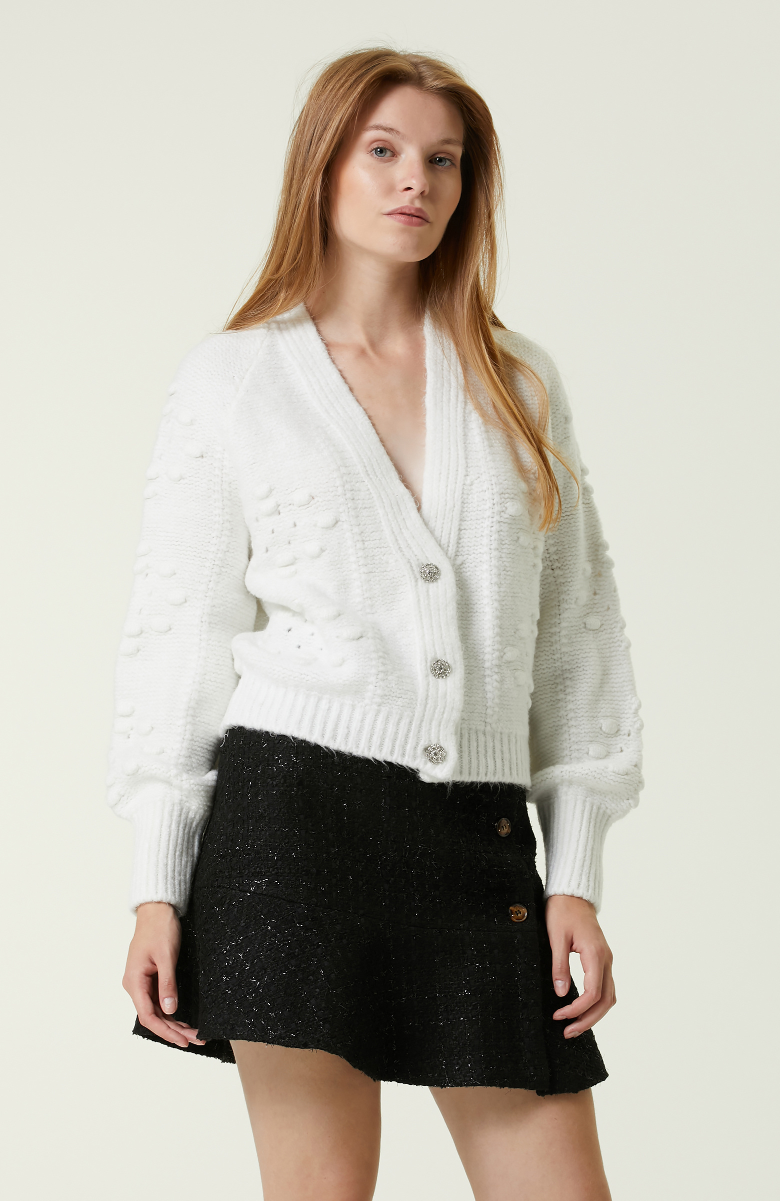 Basic Fit Beyaz Dokulu Hırka