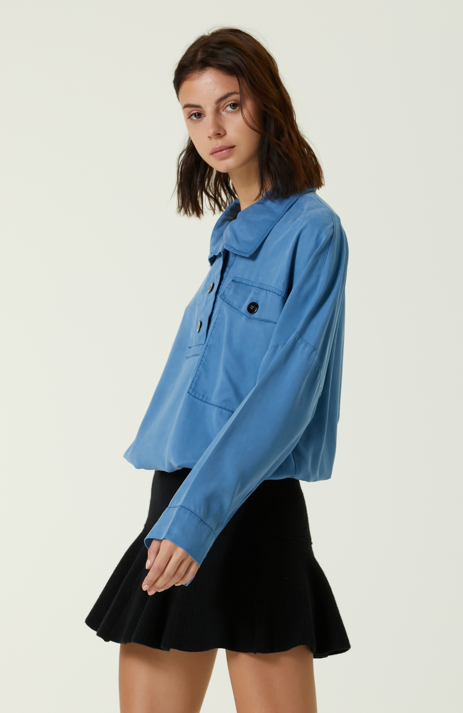 Slim Fit Lacivert Denim Gömlek