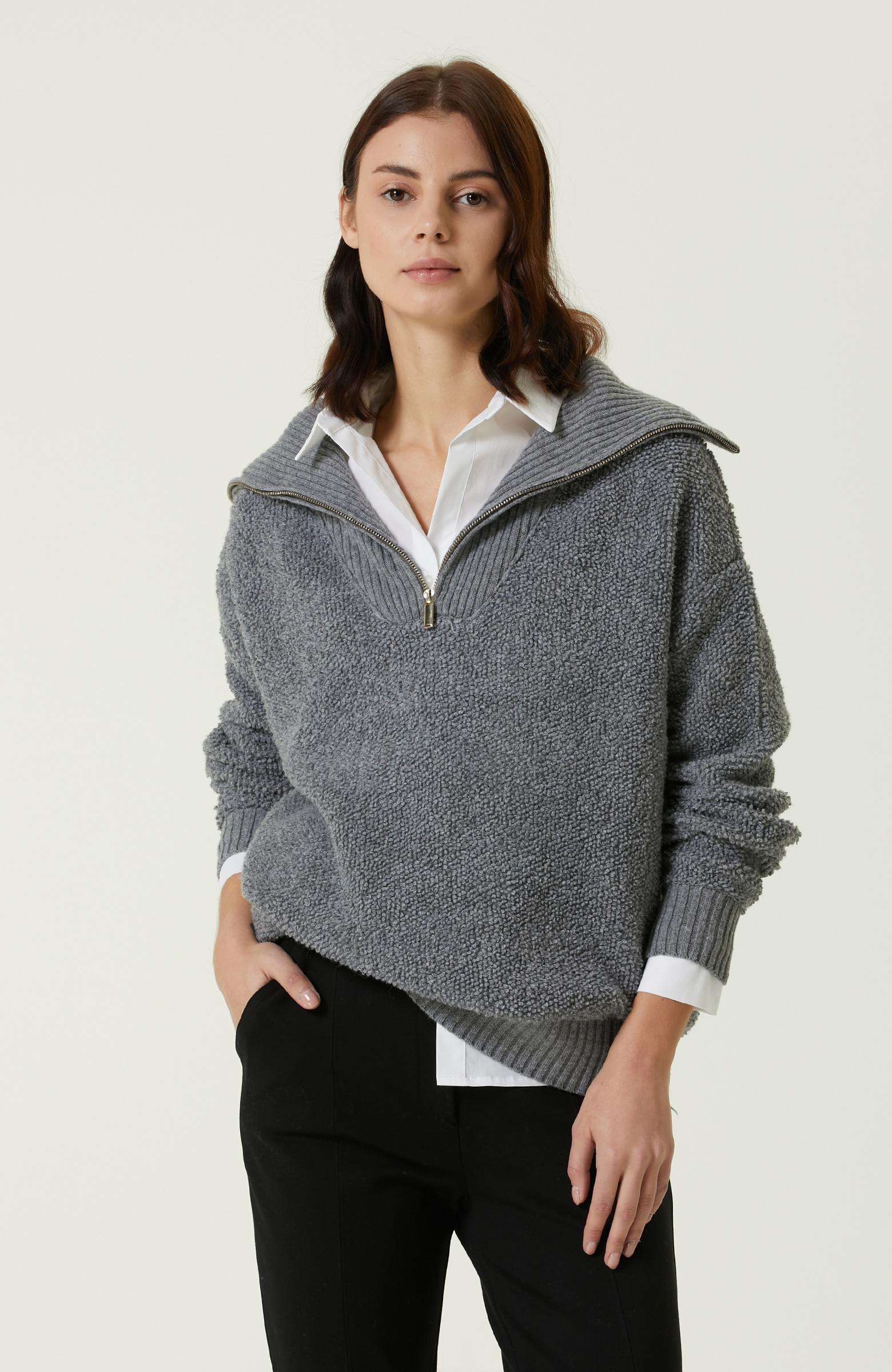 Basic Fit Açık Gri Melanj Kazak