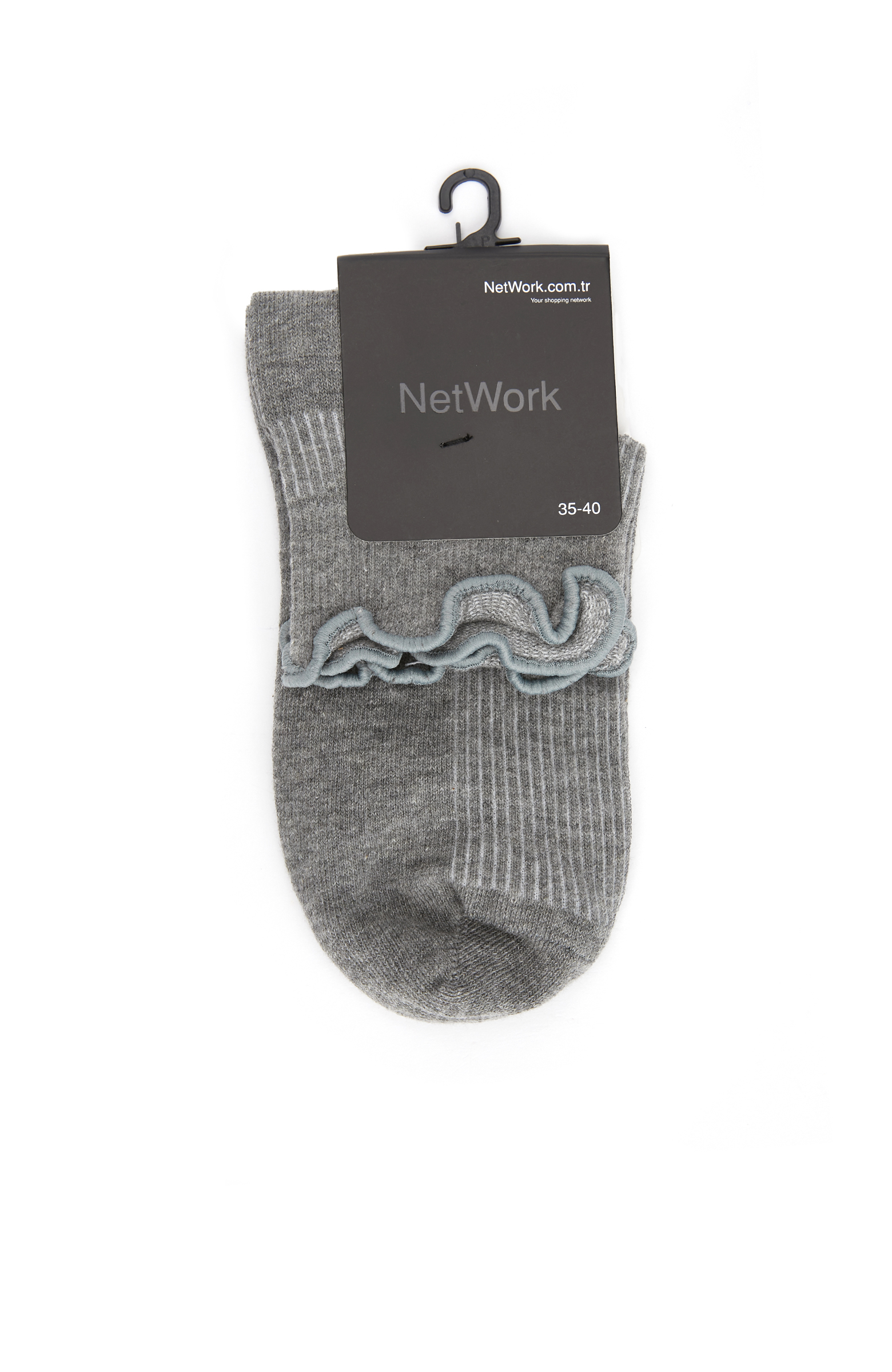 Gri Melanj Fırfır Detaylı Kadın Çorap