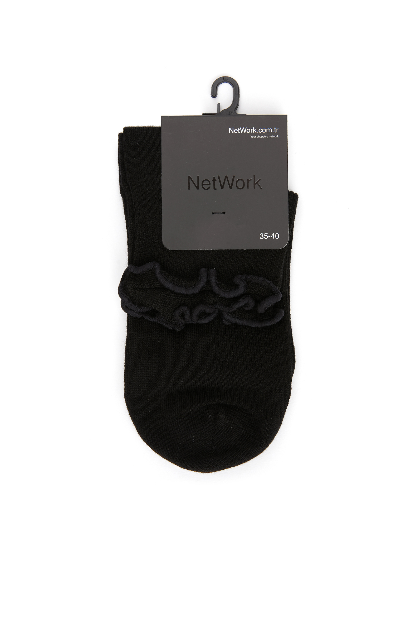 Siyah Fırfır Detaylı Kadın Çorap