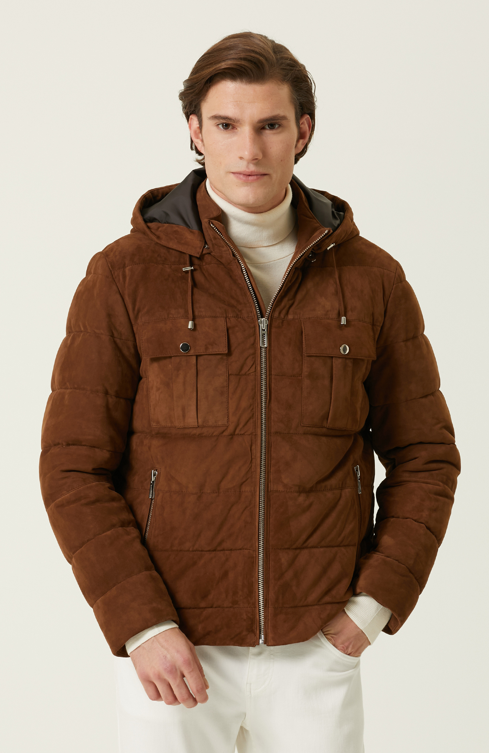 Slim Fit Tütün Deri Mont