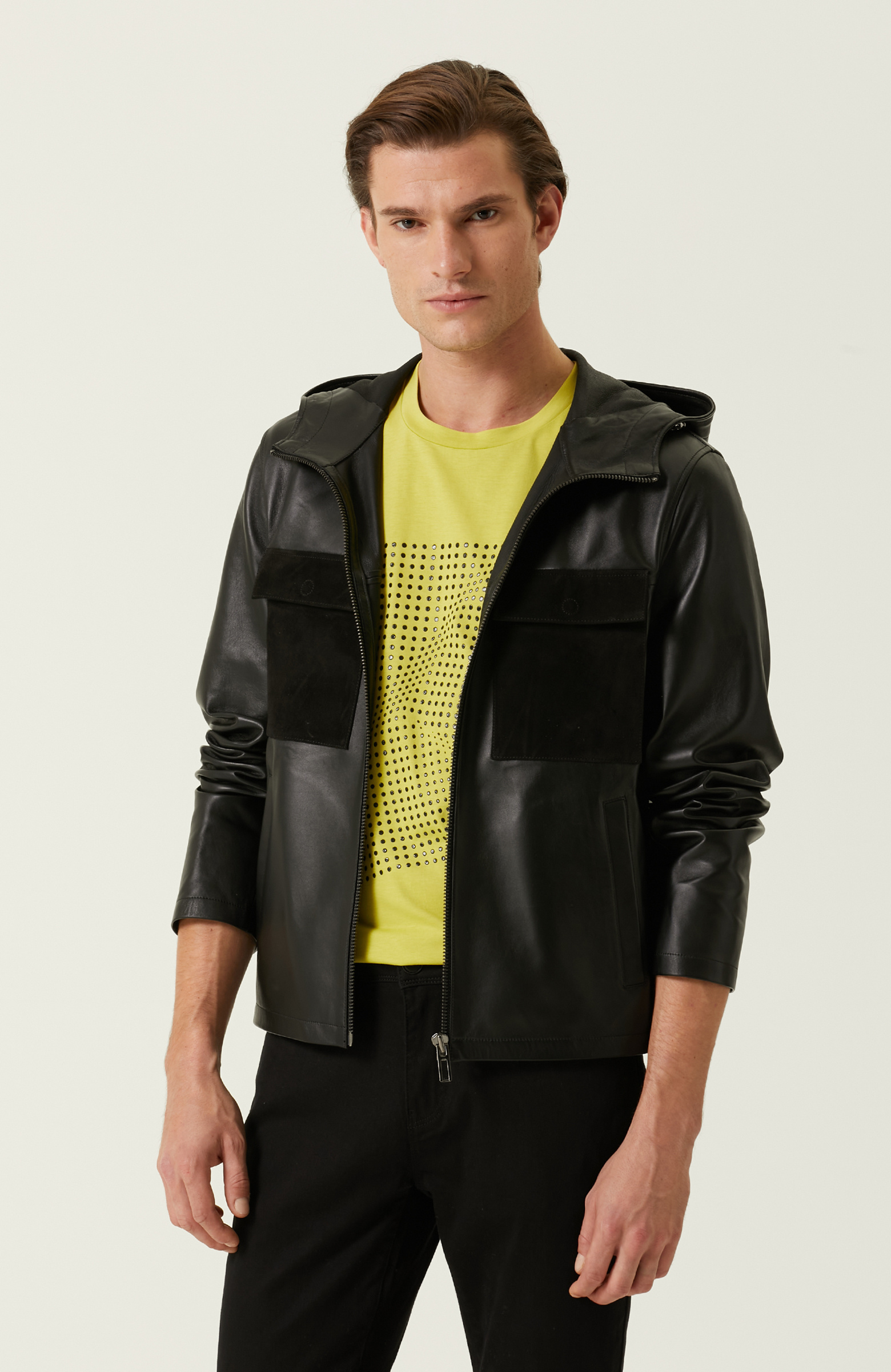 Slim Fit Siyah Deri Mont