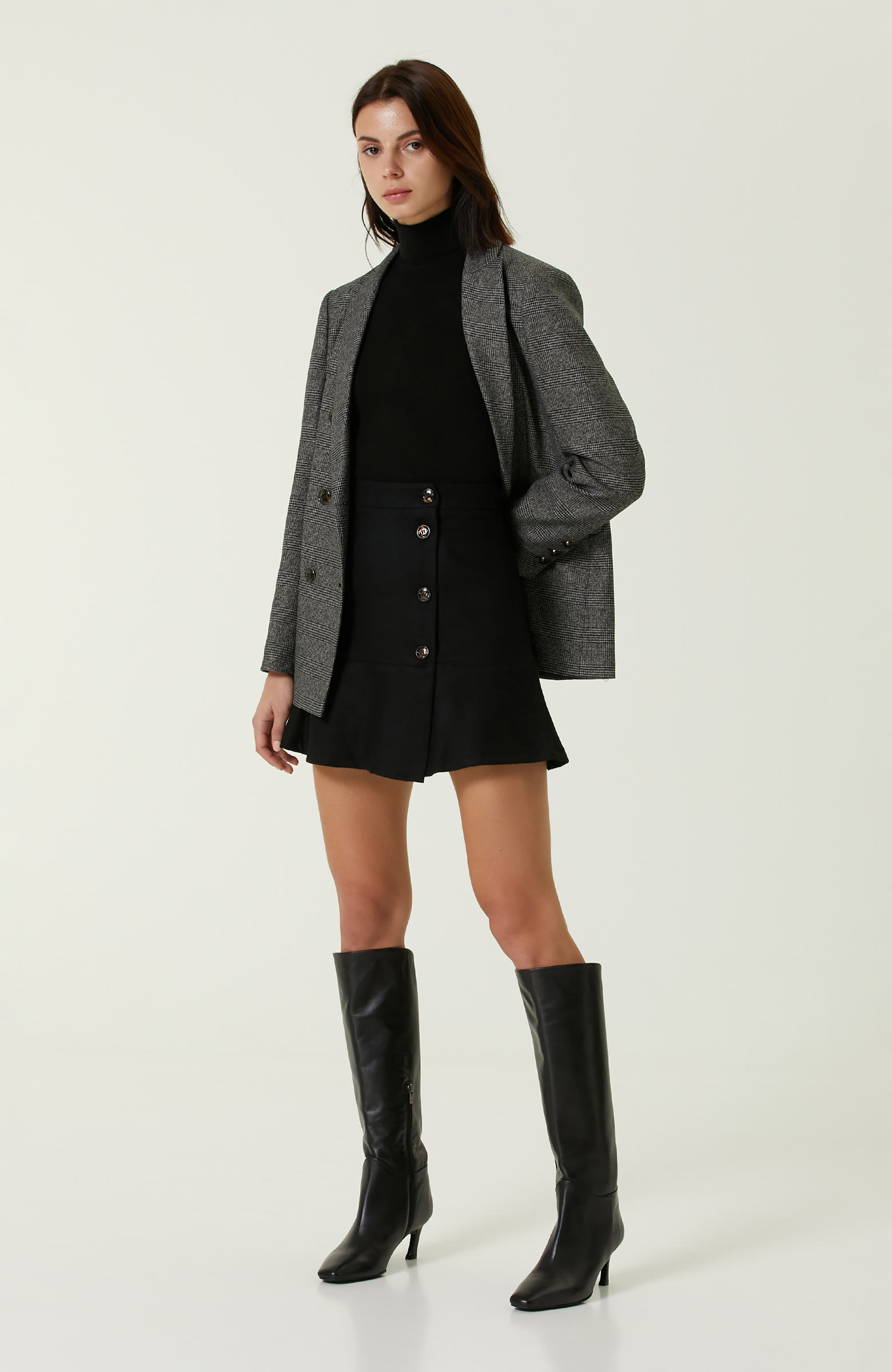 Siyah Mini Yün Etek