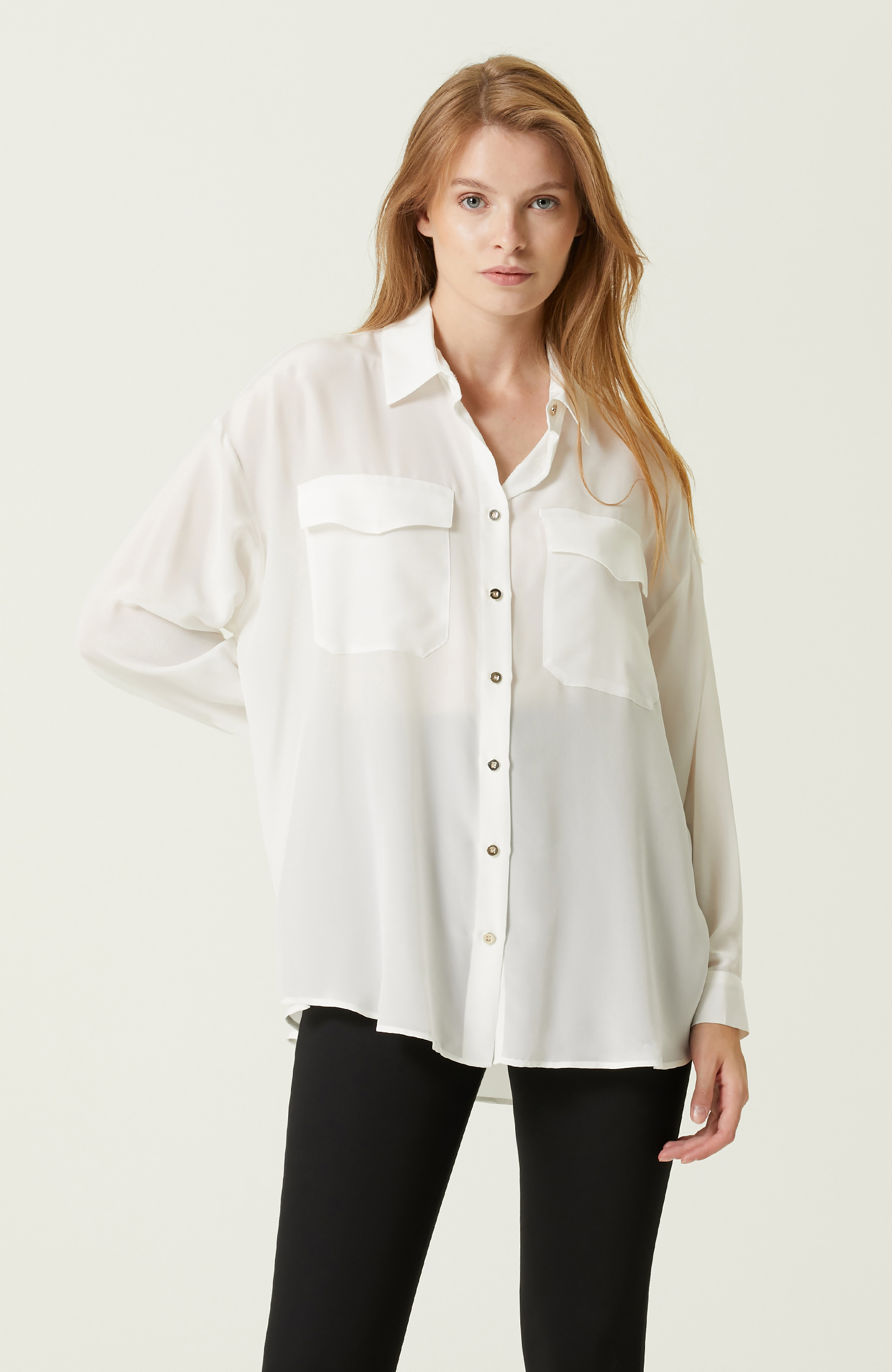 Regular Fit Ekru İpek Gömlek