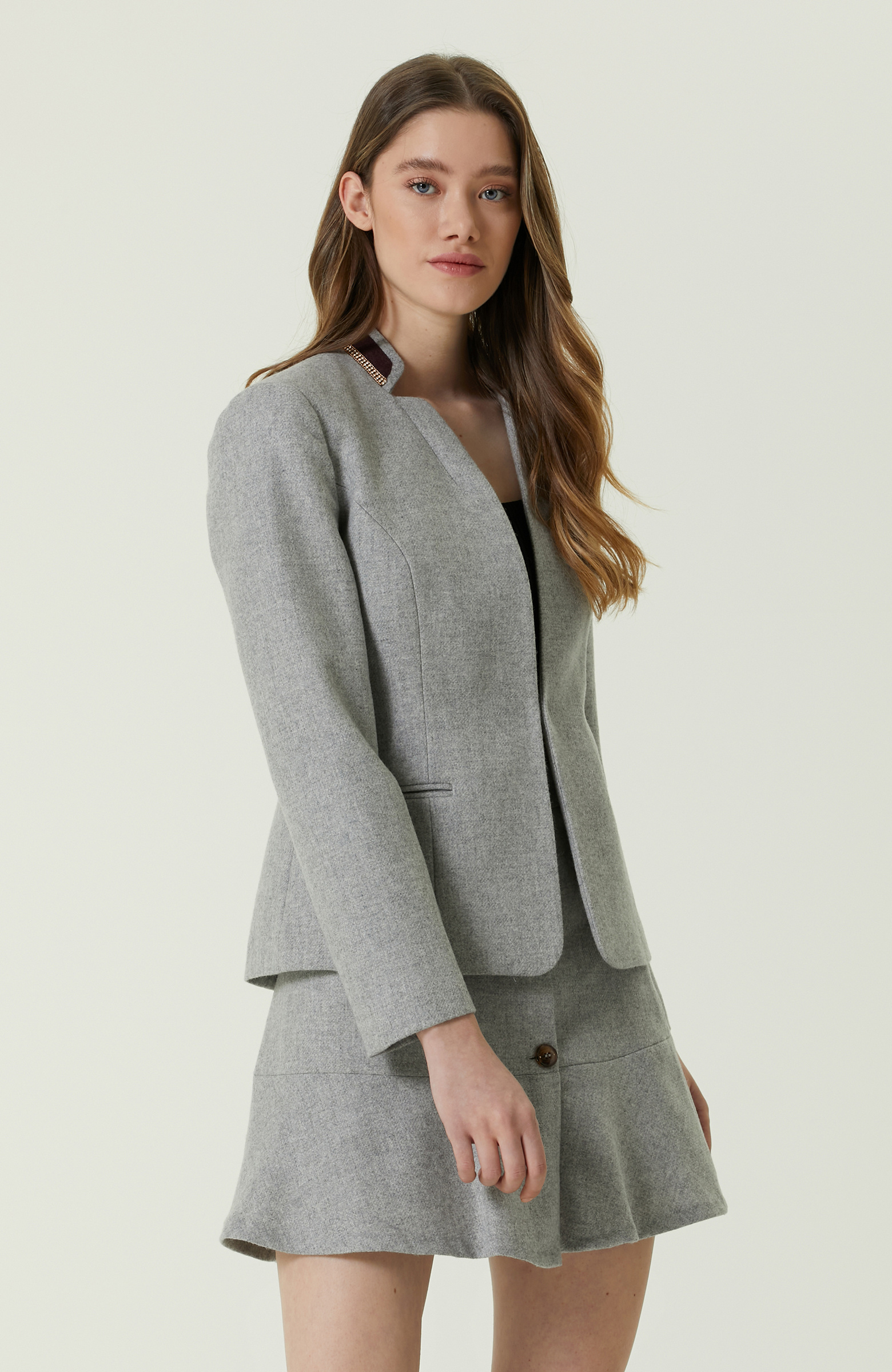 Slim Fit Gri Melanj Yün Ceket Slim Fit Gri Melanj Yün Ceket