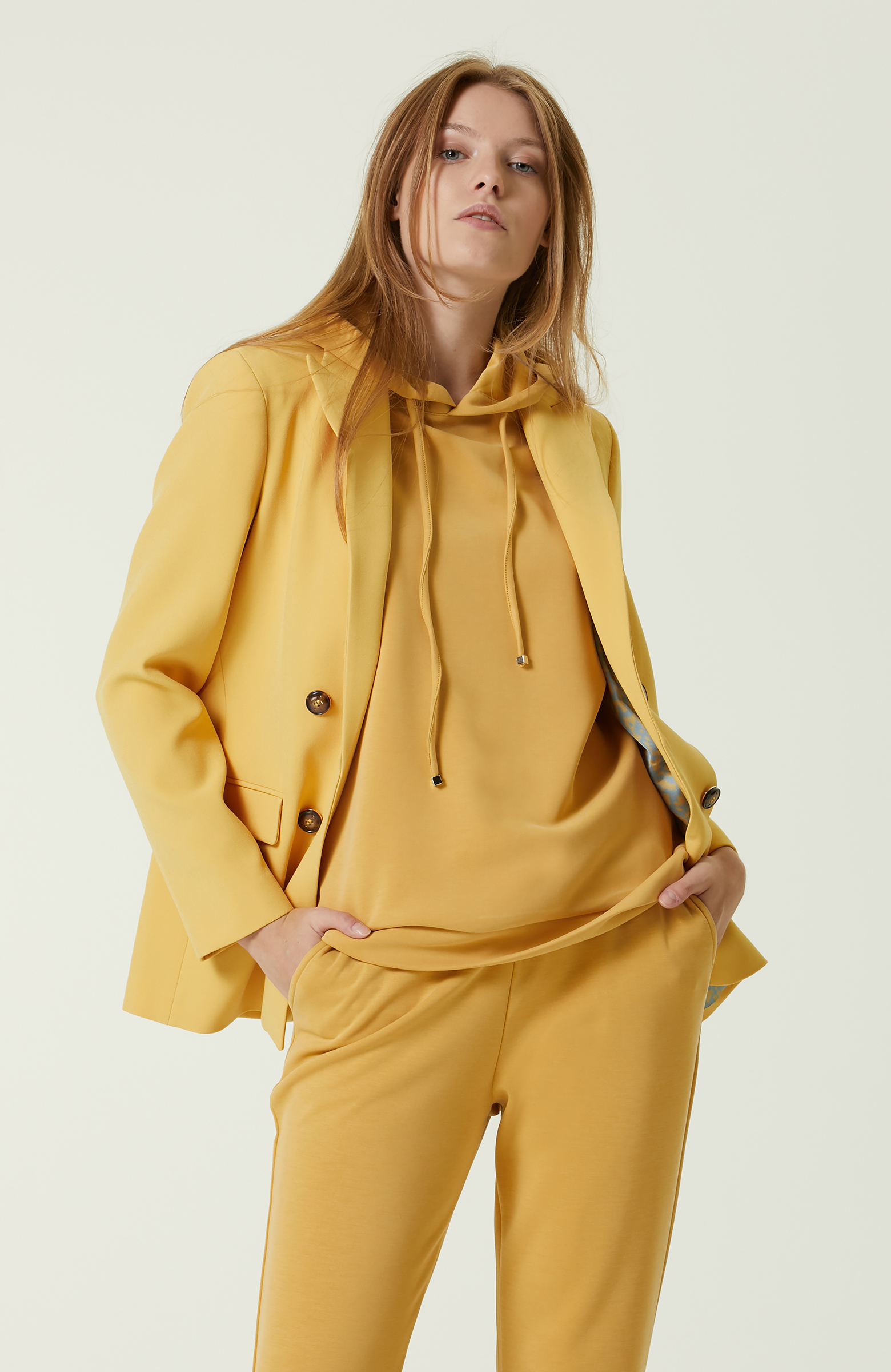 Regular Fit Sarı Kelebek Yaka Ceket