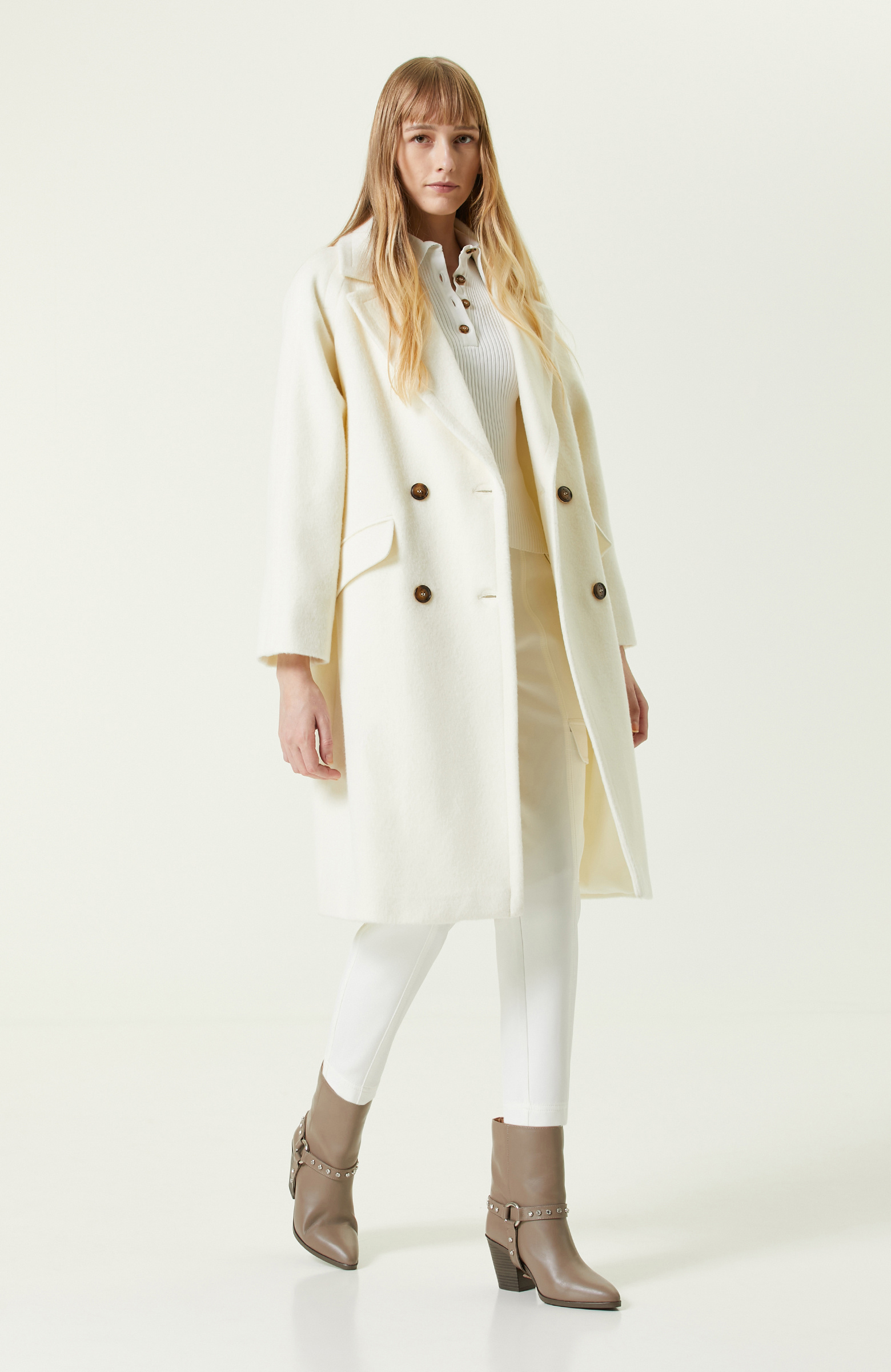 Regular Fit Ekru Yün Manto