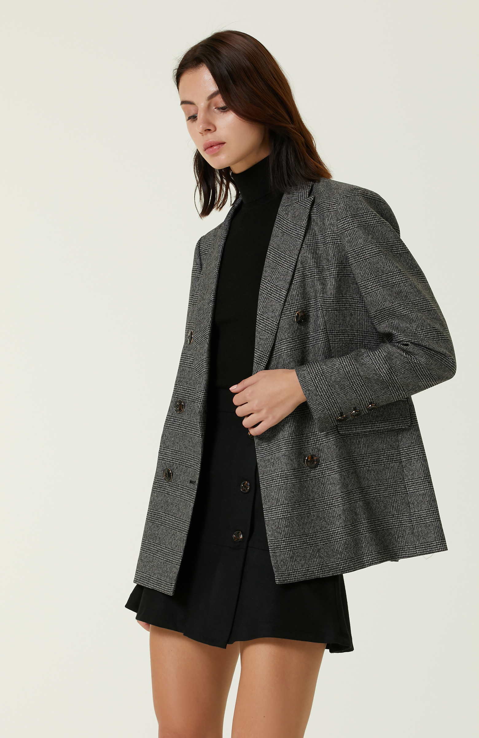 Regular Fit Antrasit Ekoseli Ceket