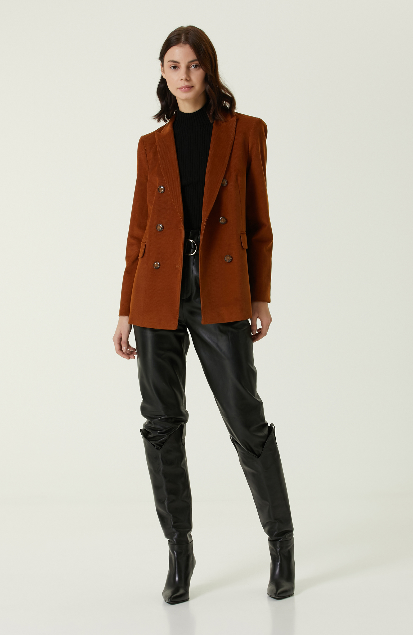 Regular Fit Açık Kahverengi Kruvaze Ceket