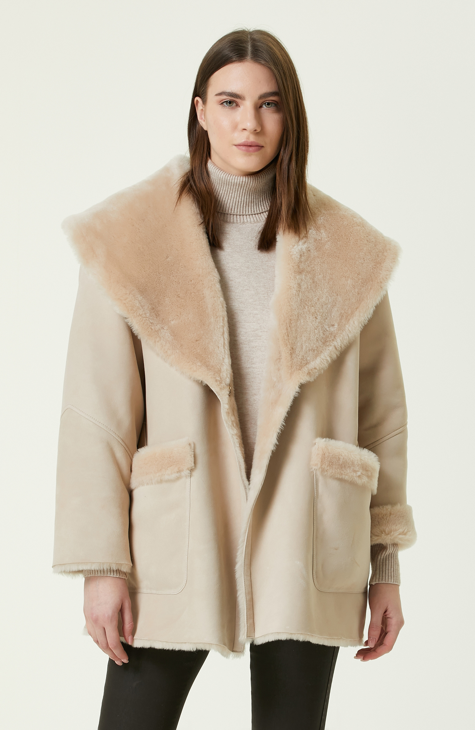 Regular Fit Bej Deri Kaban