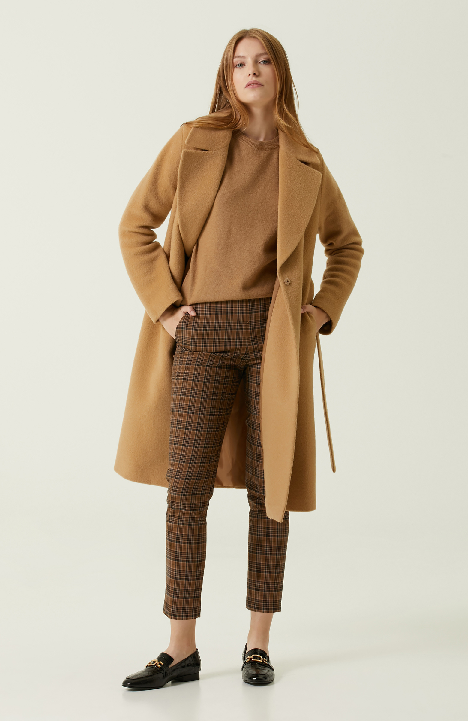 Slim Fit Kahverengi Ekoseli Pantolon