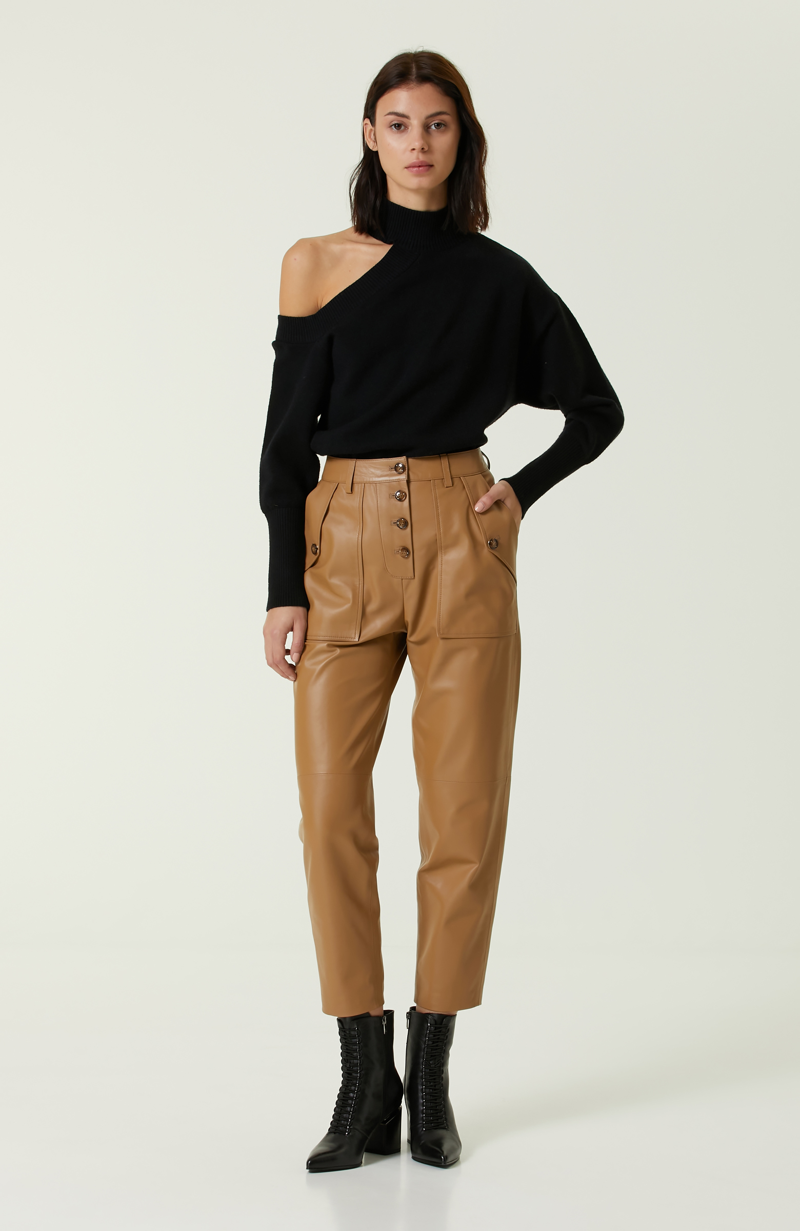 Regular Fit Camel Deri Pantolon Regular Fit Camel Deri Pantolon