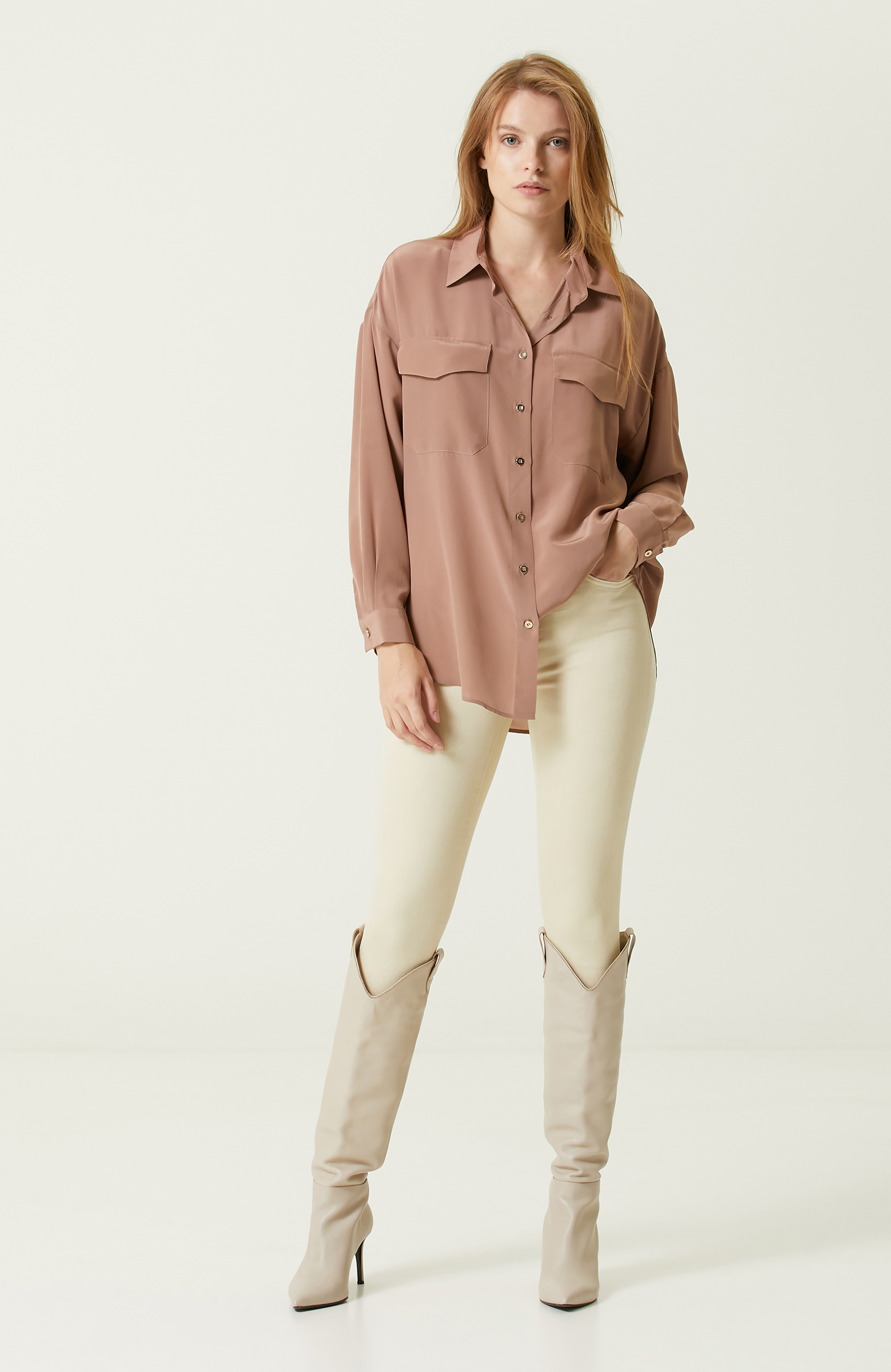 Regular Fit Pembe İpek Gömlek Regular Fit Pembe İpek Gömlek