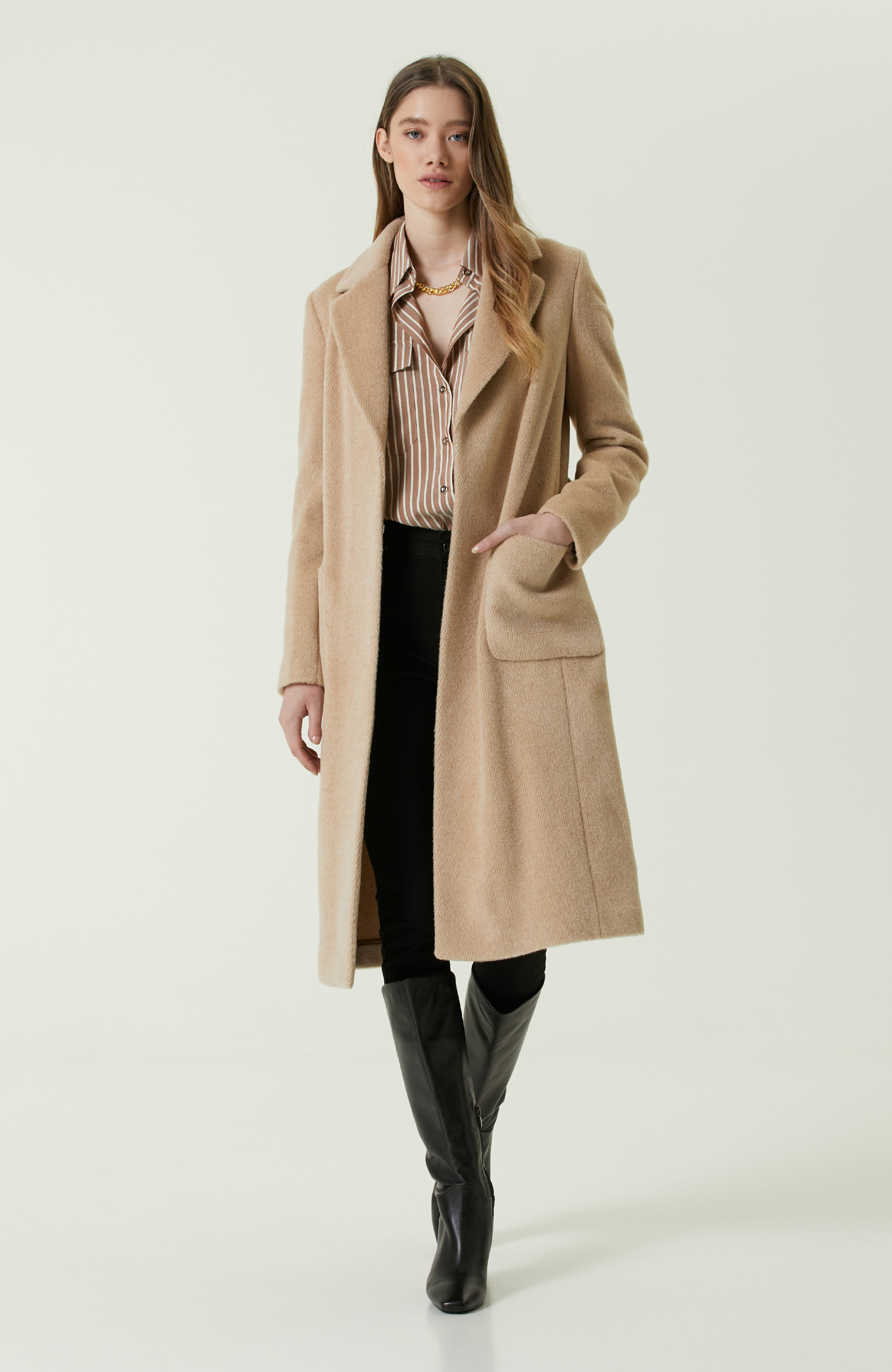 Regular Fit Camel Palto