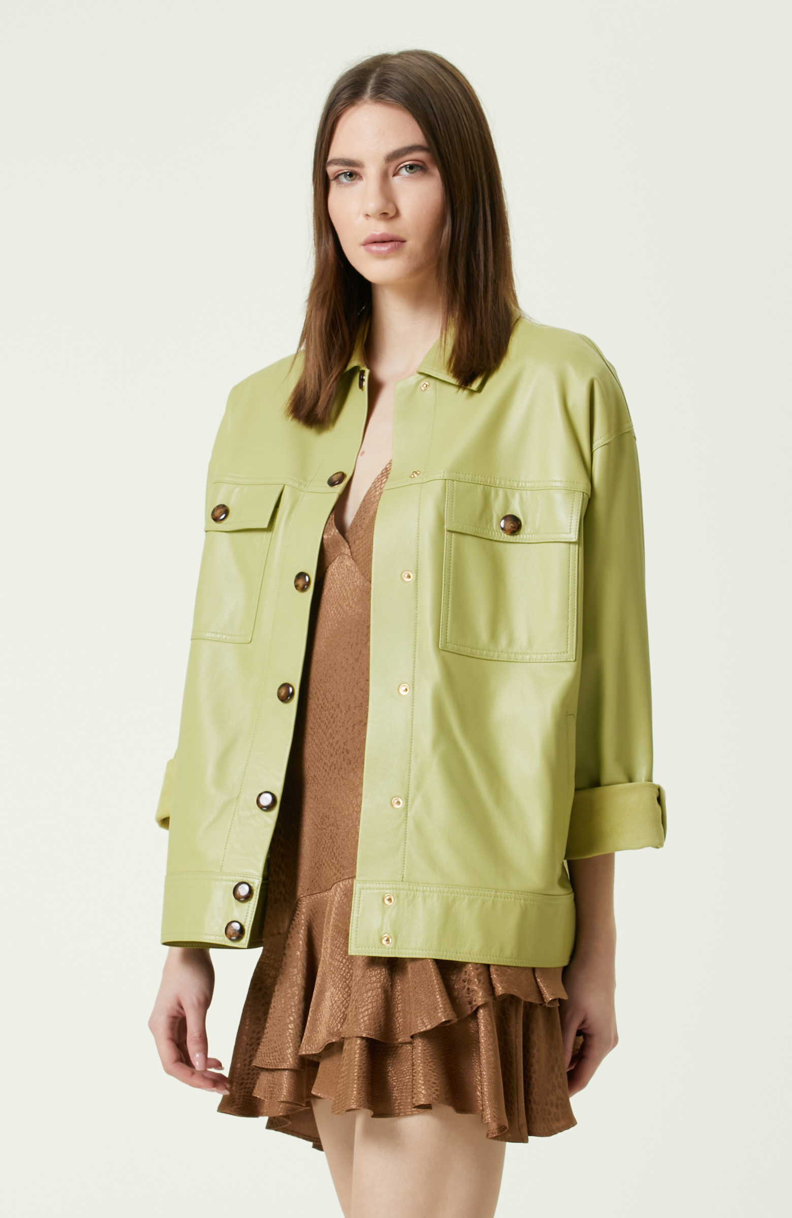 Regular Fit Yeşil Deri Ceket