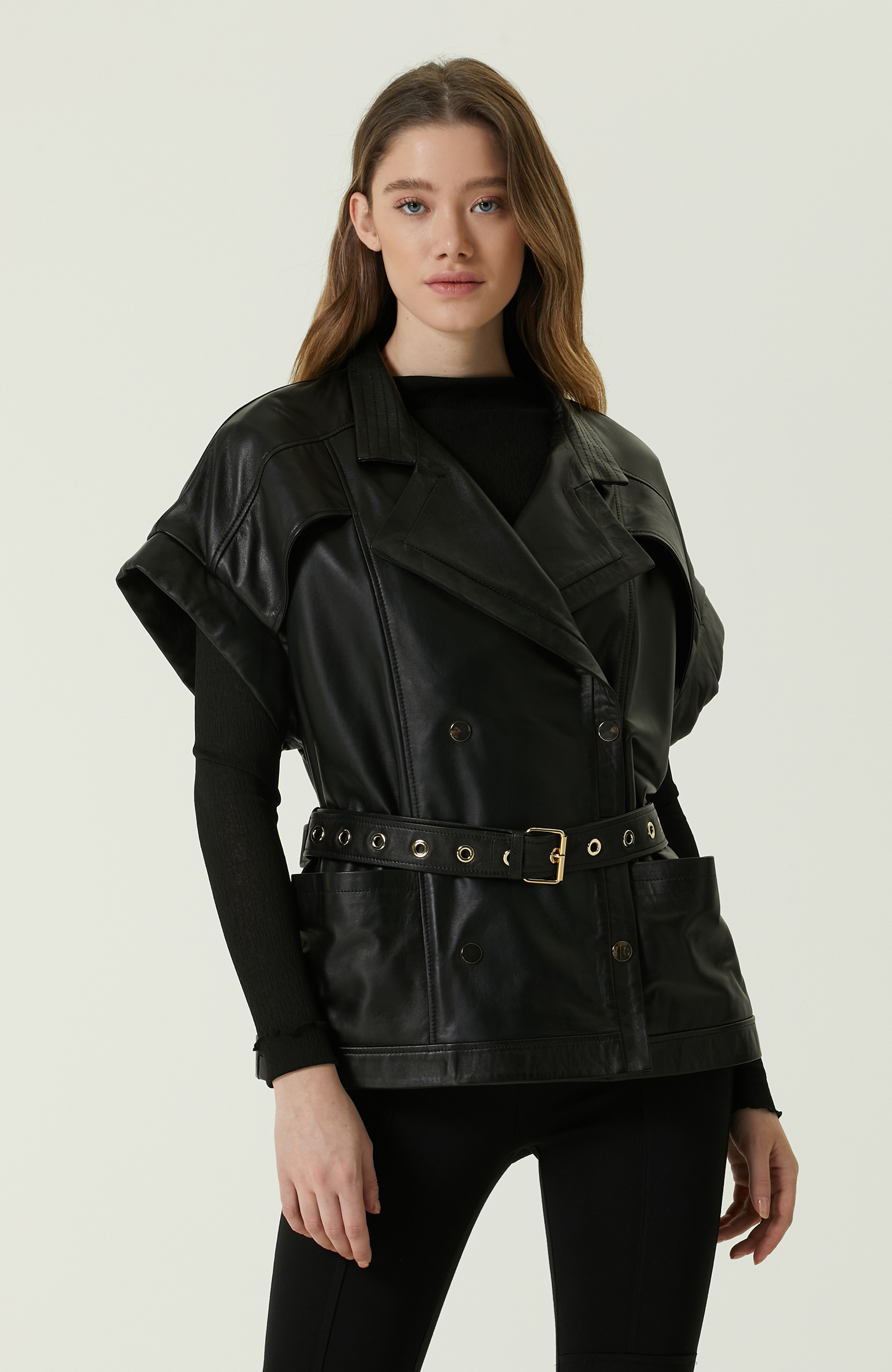 Regular Fit Siyah Deri Ceket