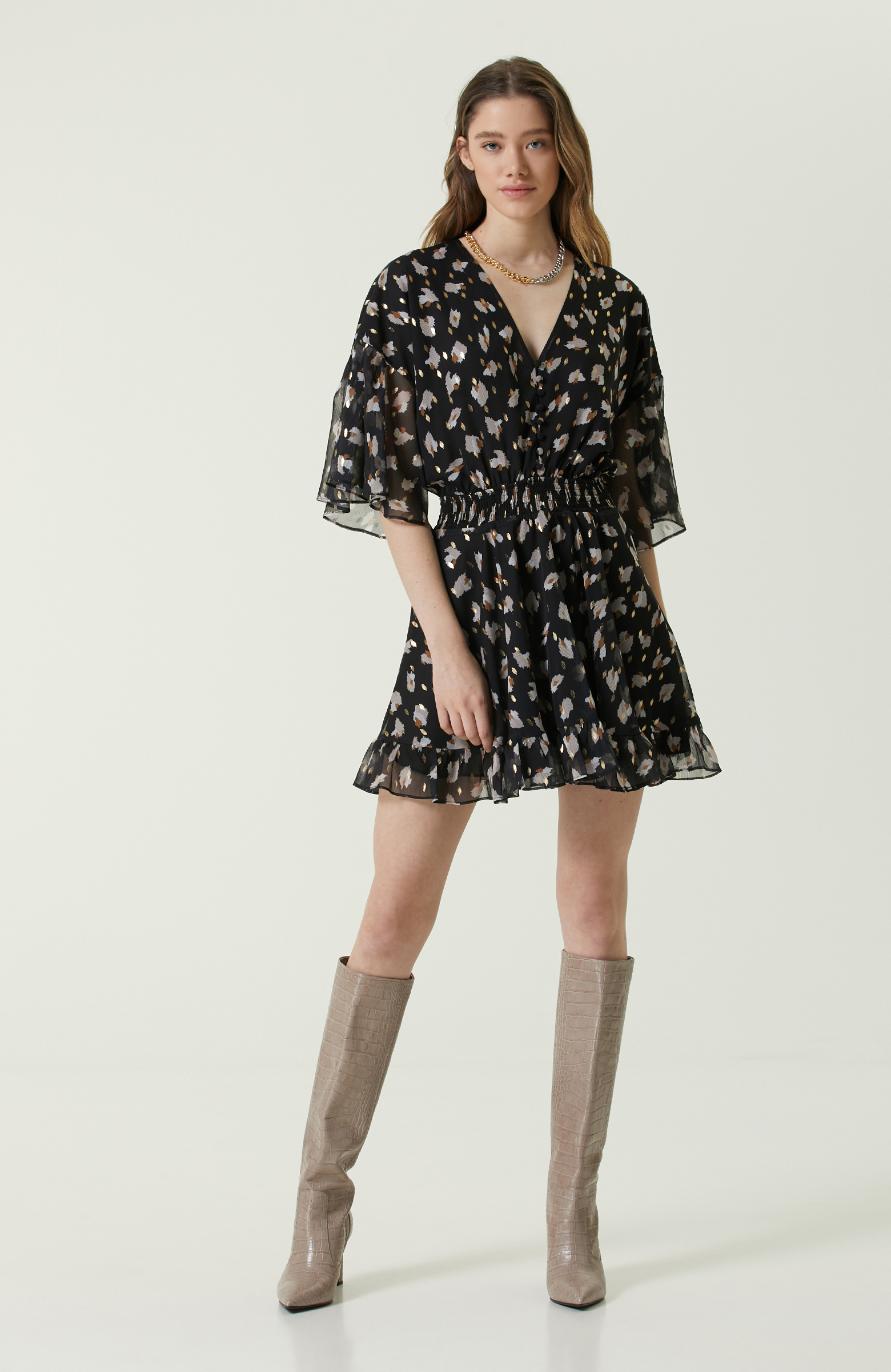 Regular Fit Siyah Mini Elbise