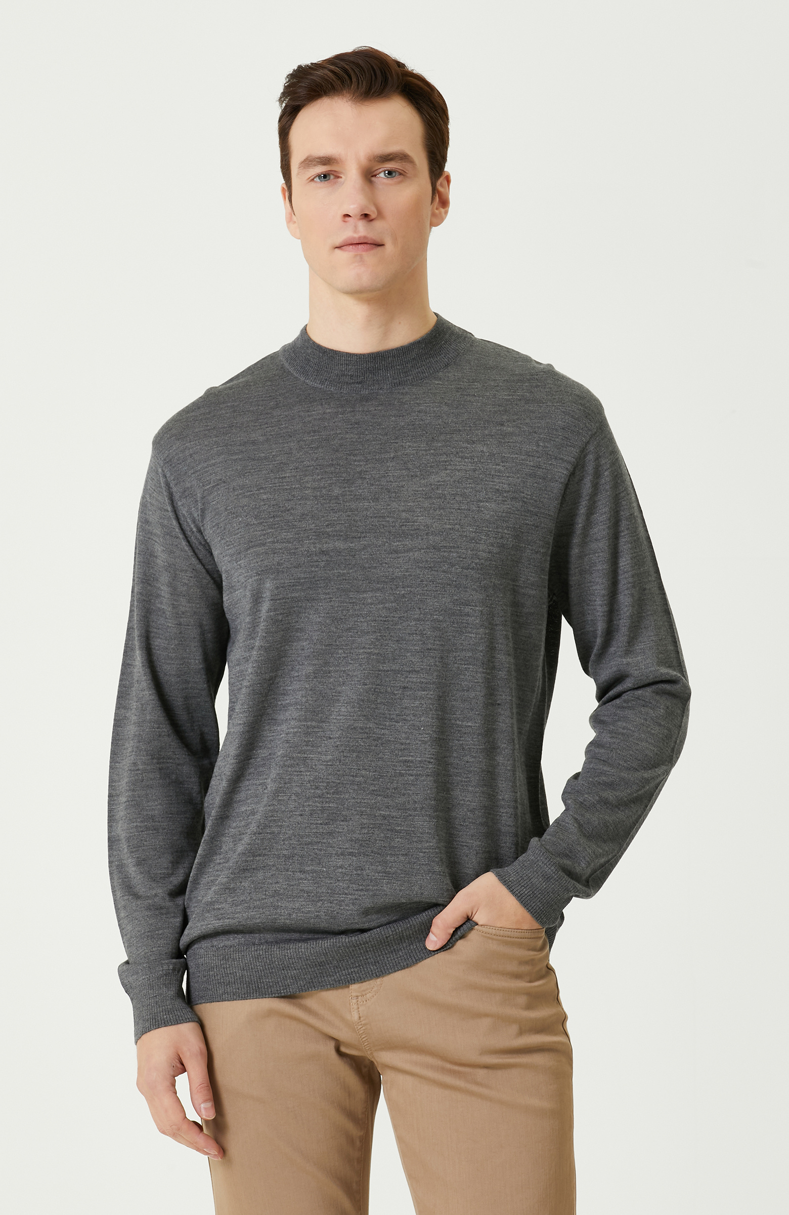 Slim Fit Gri Melanj Kazak