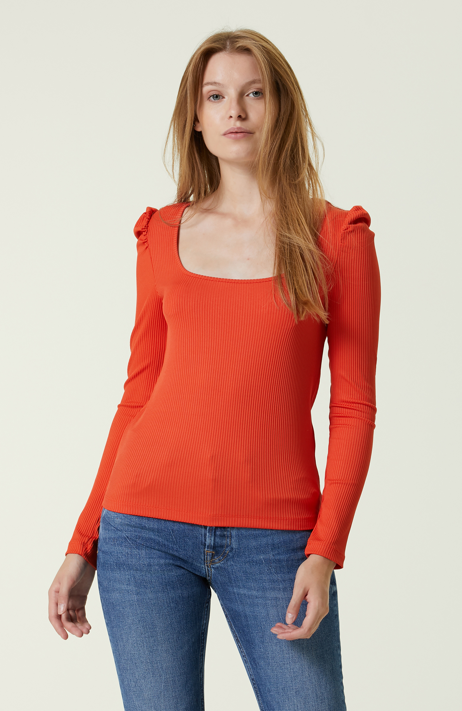 Basic Fit Turuncu Kol Detaylı Sweatshirt