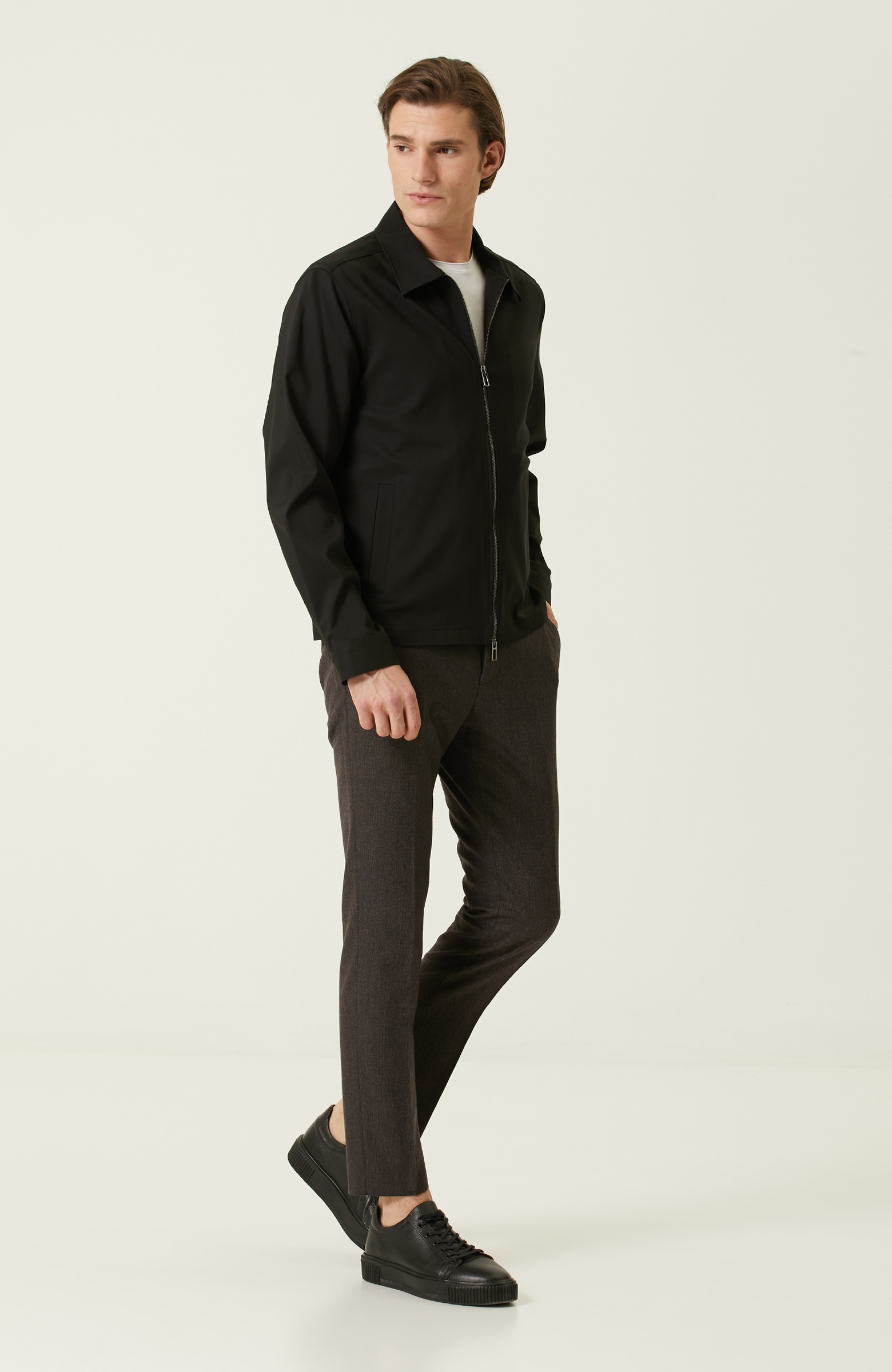 Slim Fit Kahverengi Yün Pantolon