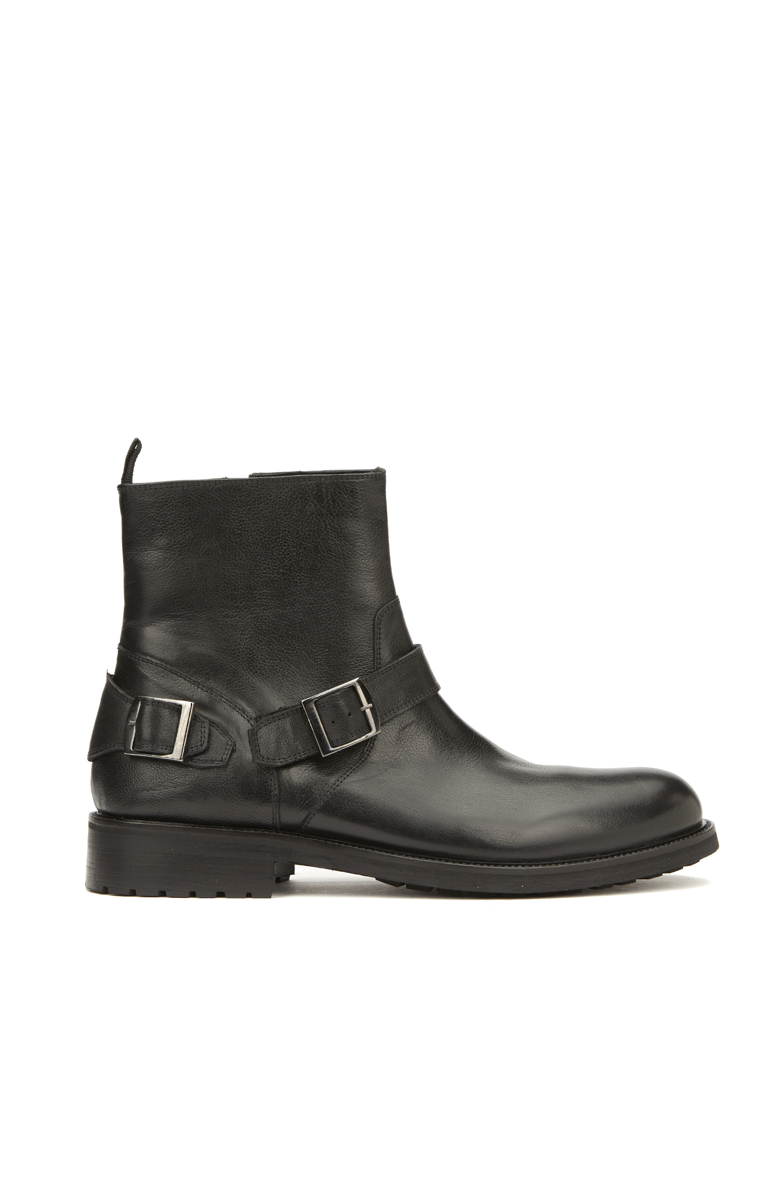 Siyah Kemer Detaylı Erkek Deri Bot