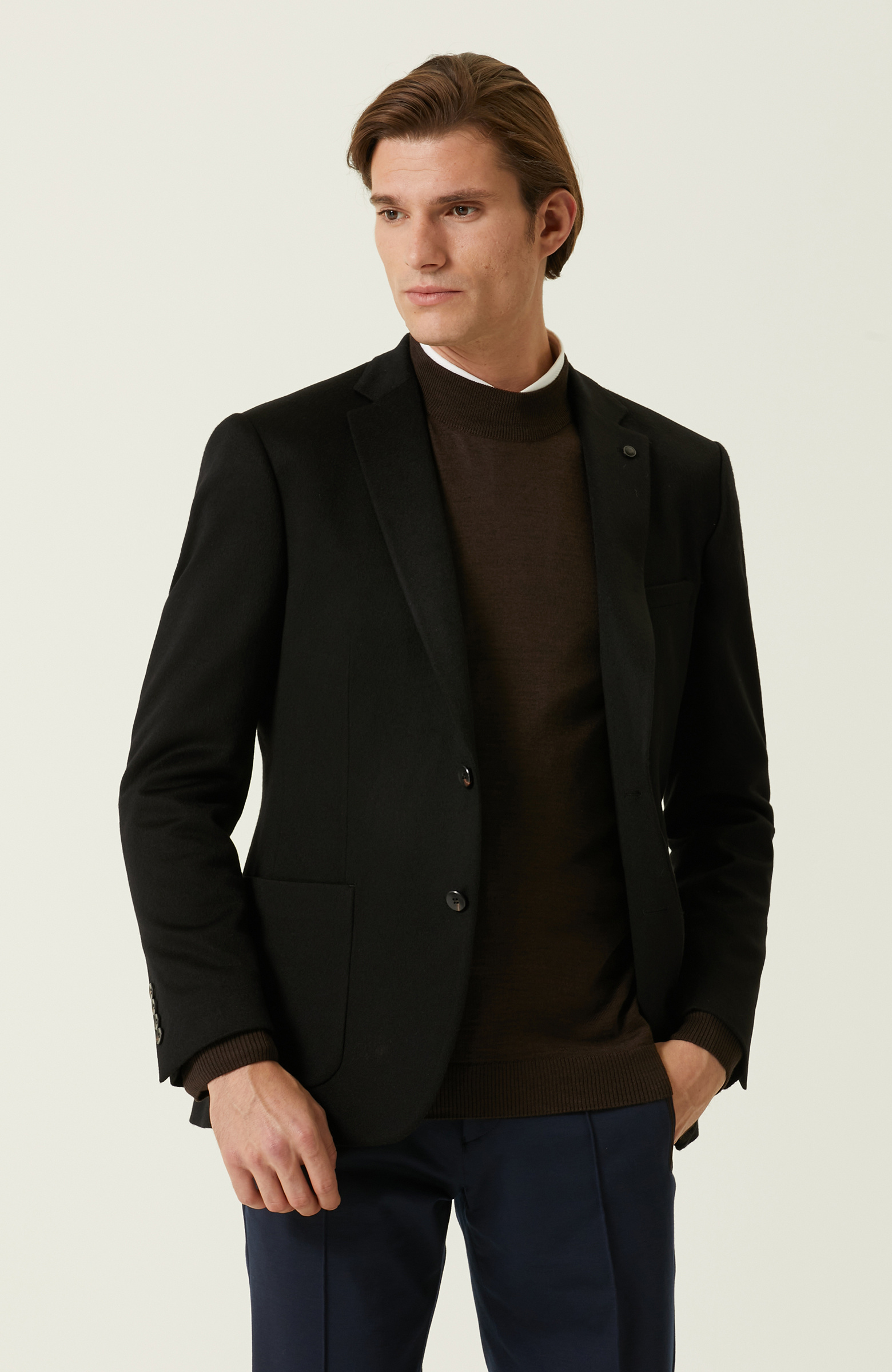 Slim Fit Siyah Kaşmir Ceket