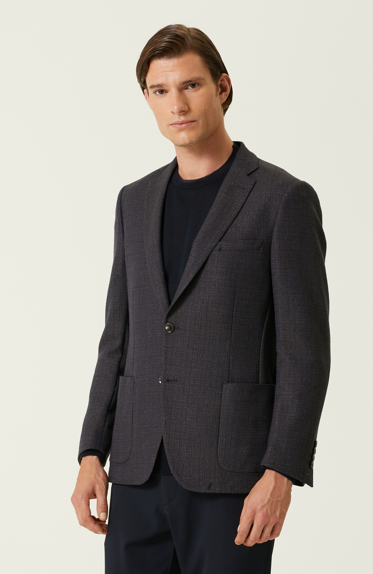 Slim Fit Lacivert Kahverengi Yün Ceket