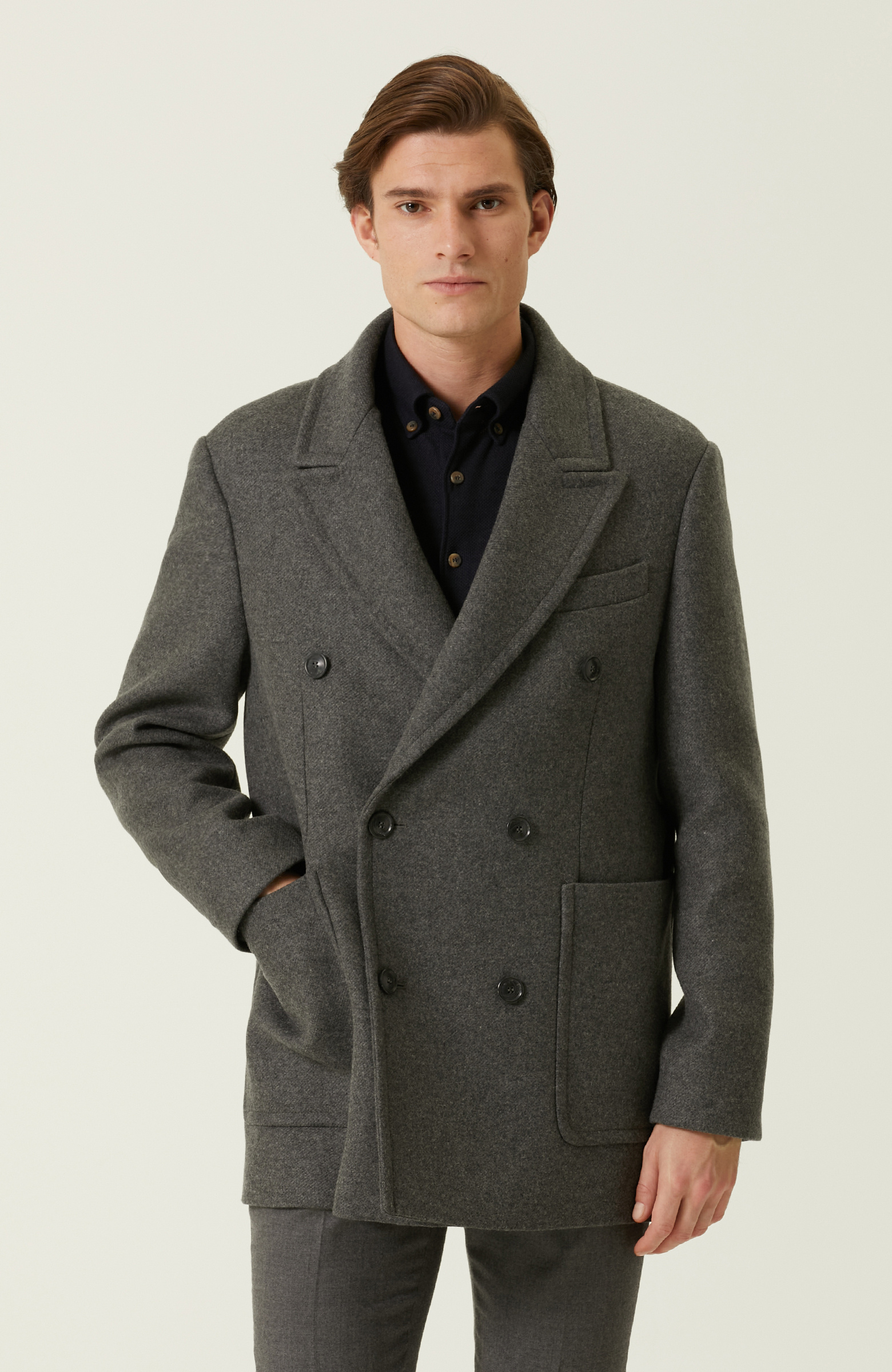 Comfort Fit Antrasit Yün Kaban