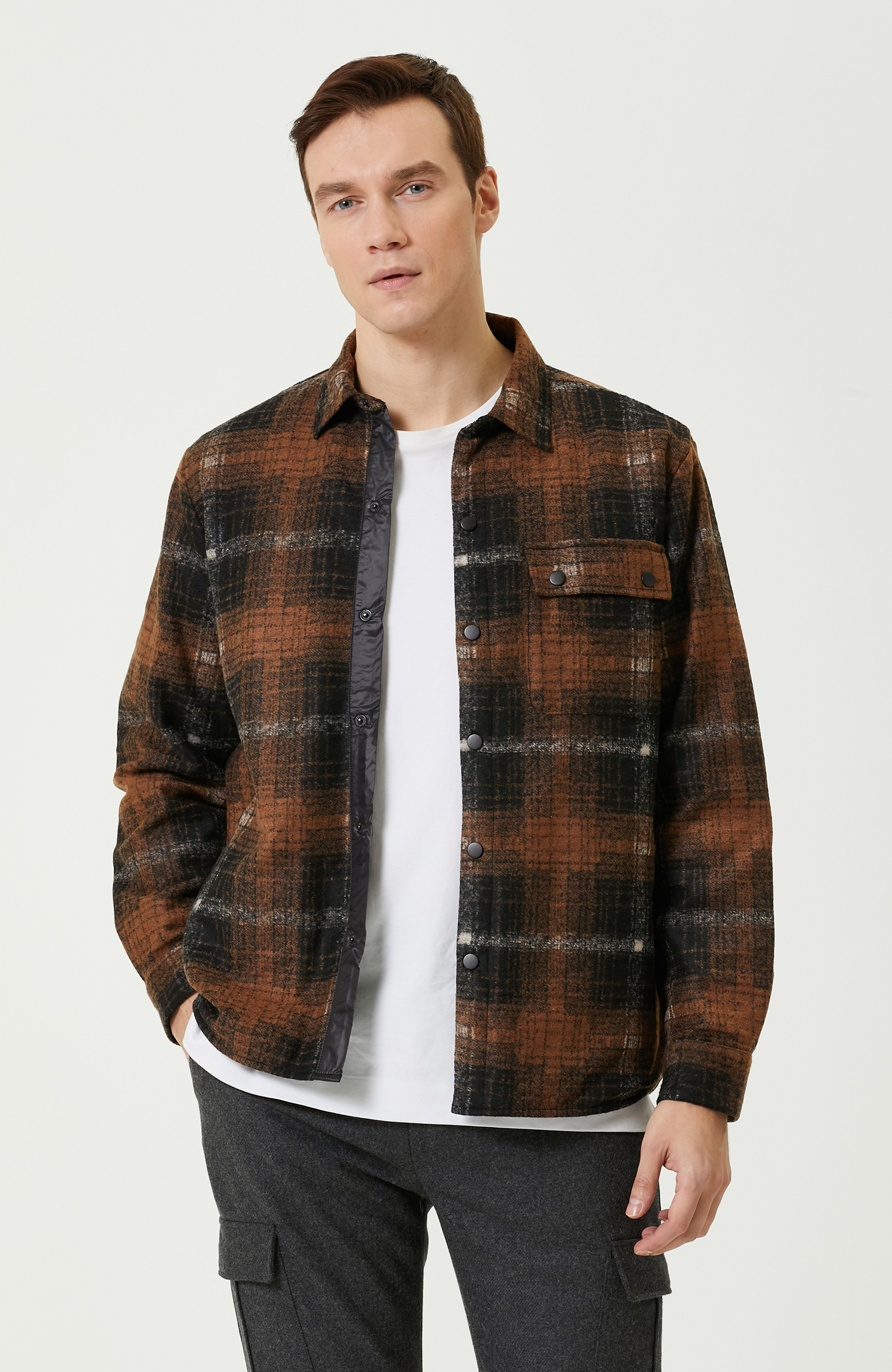 Comfort Fit Camel Siyah Dış Gömlek