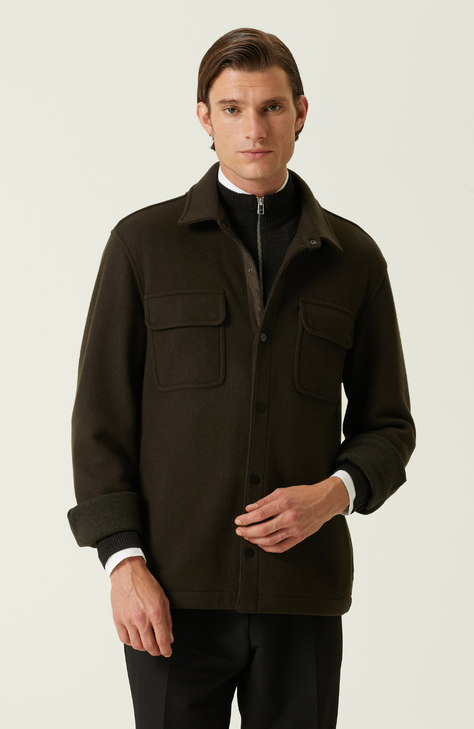 Comfort Fit Haki Yün Gömlek