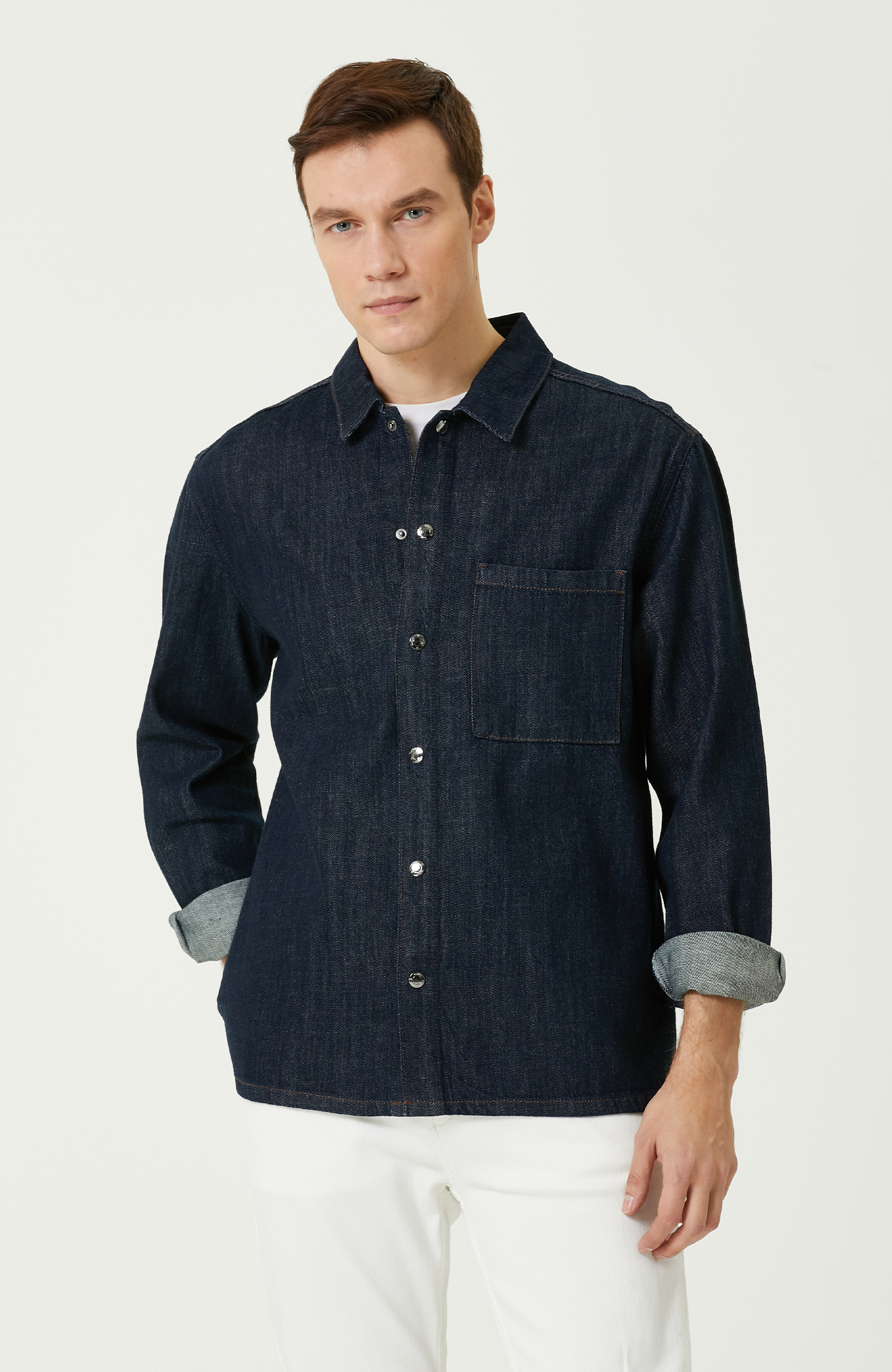 Comfort Fit Lacivert Denim Gömlek