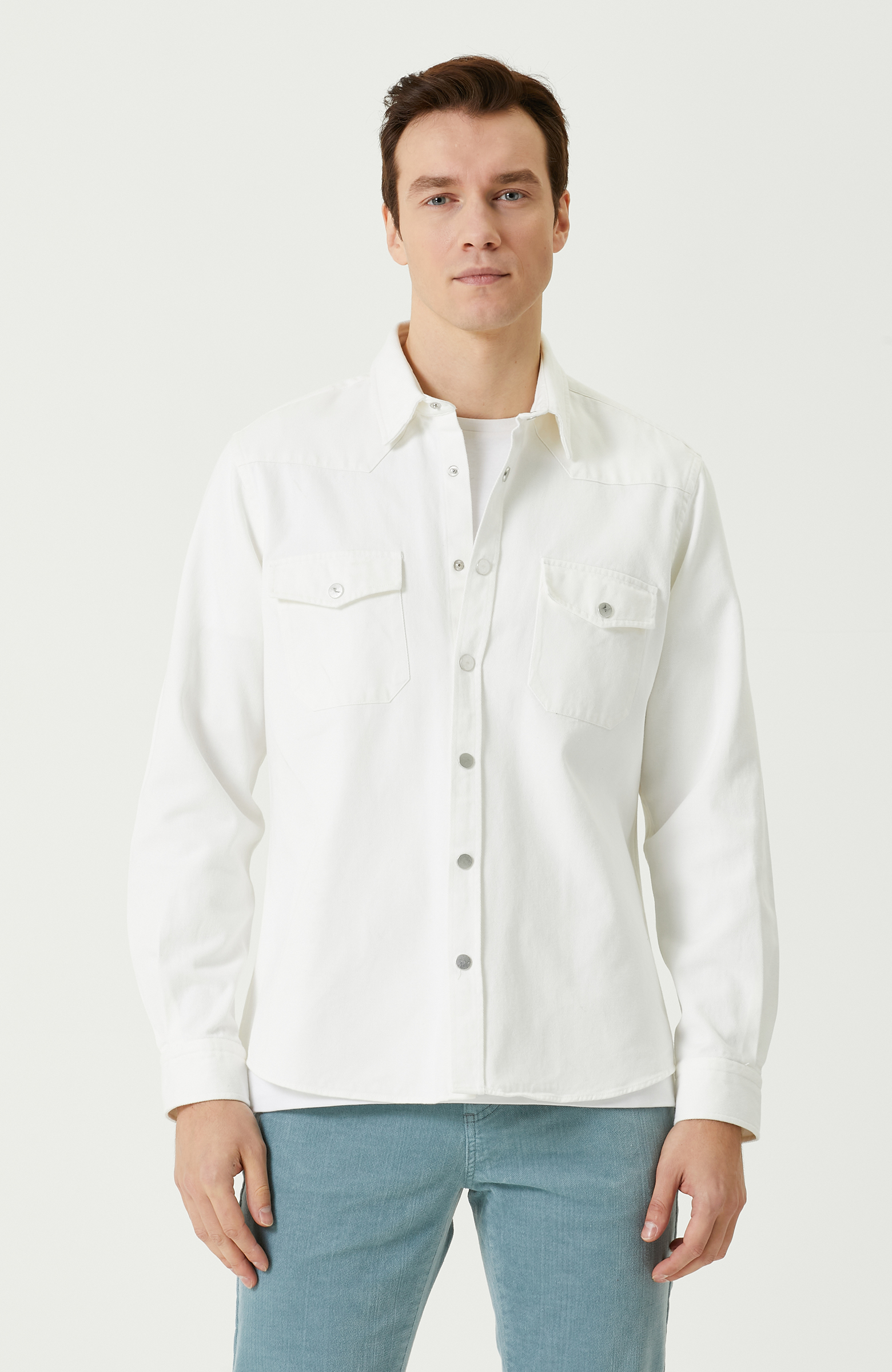 Comfort Fit Ekru Denim Gömlek Comfort Fit Ekru Denim Gömlek
