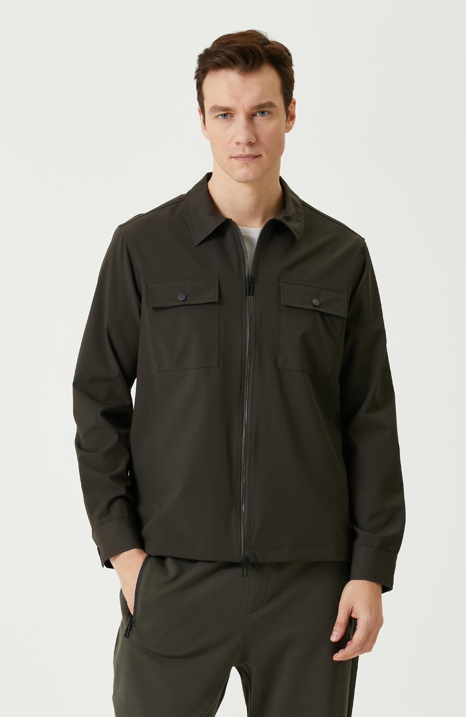 Slim Fit Haki Dış Gömlek