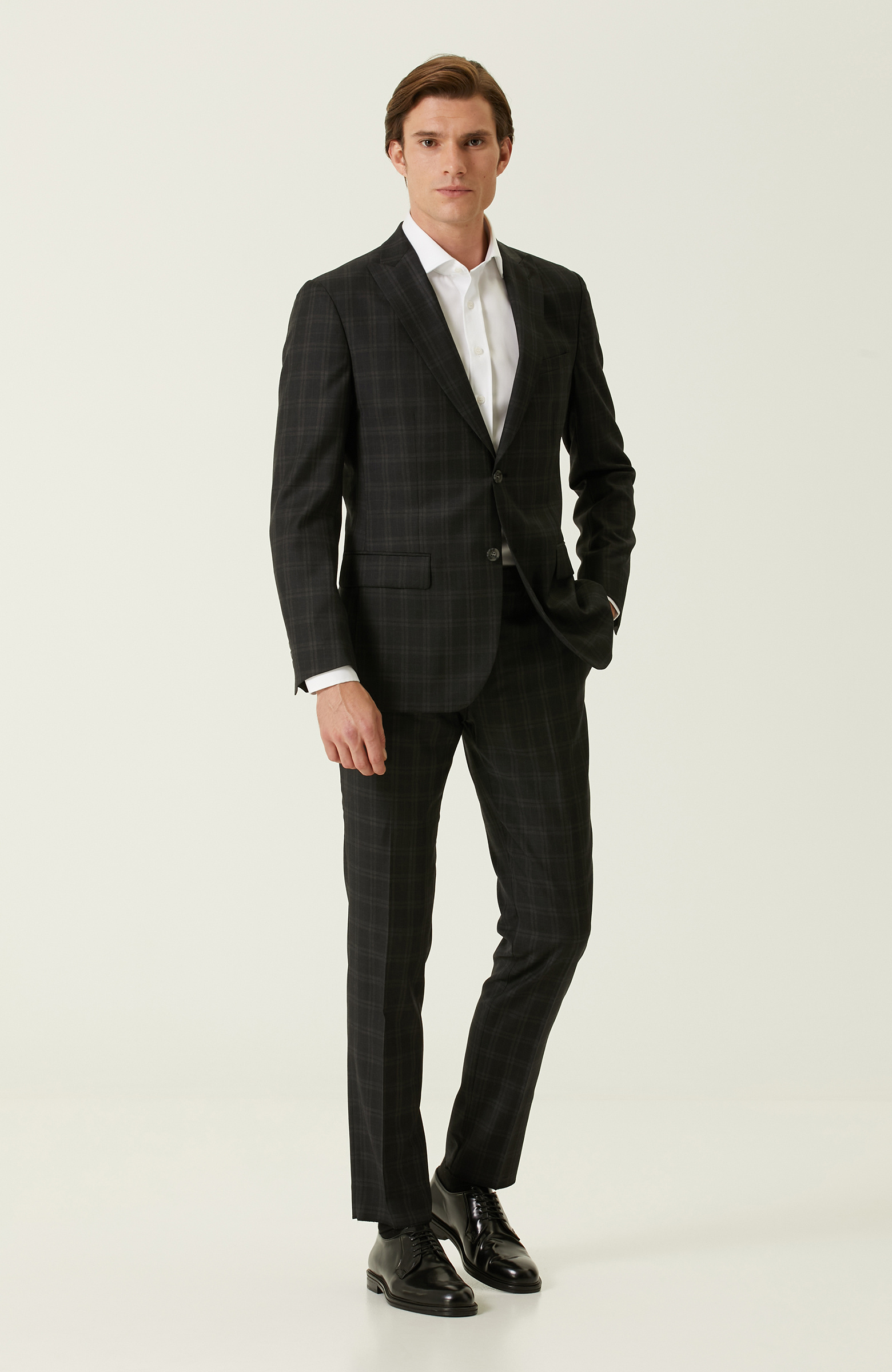 Slim Fit Antrasit Yün Takım Elbise