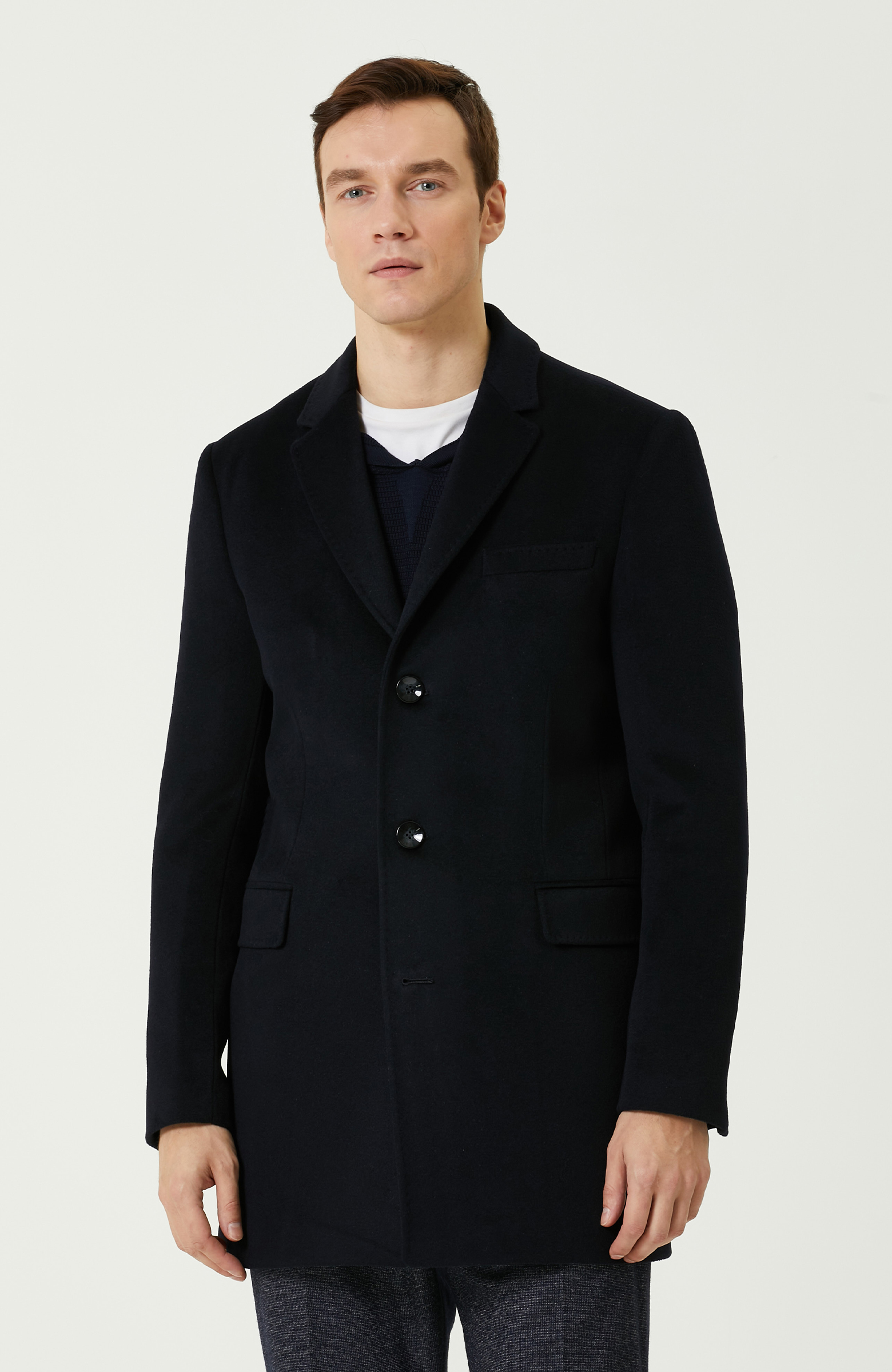 Slim Fit Lacivert Yün Palto Slim Fit Lacivert Yün Palto