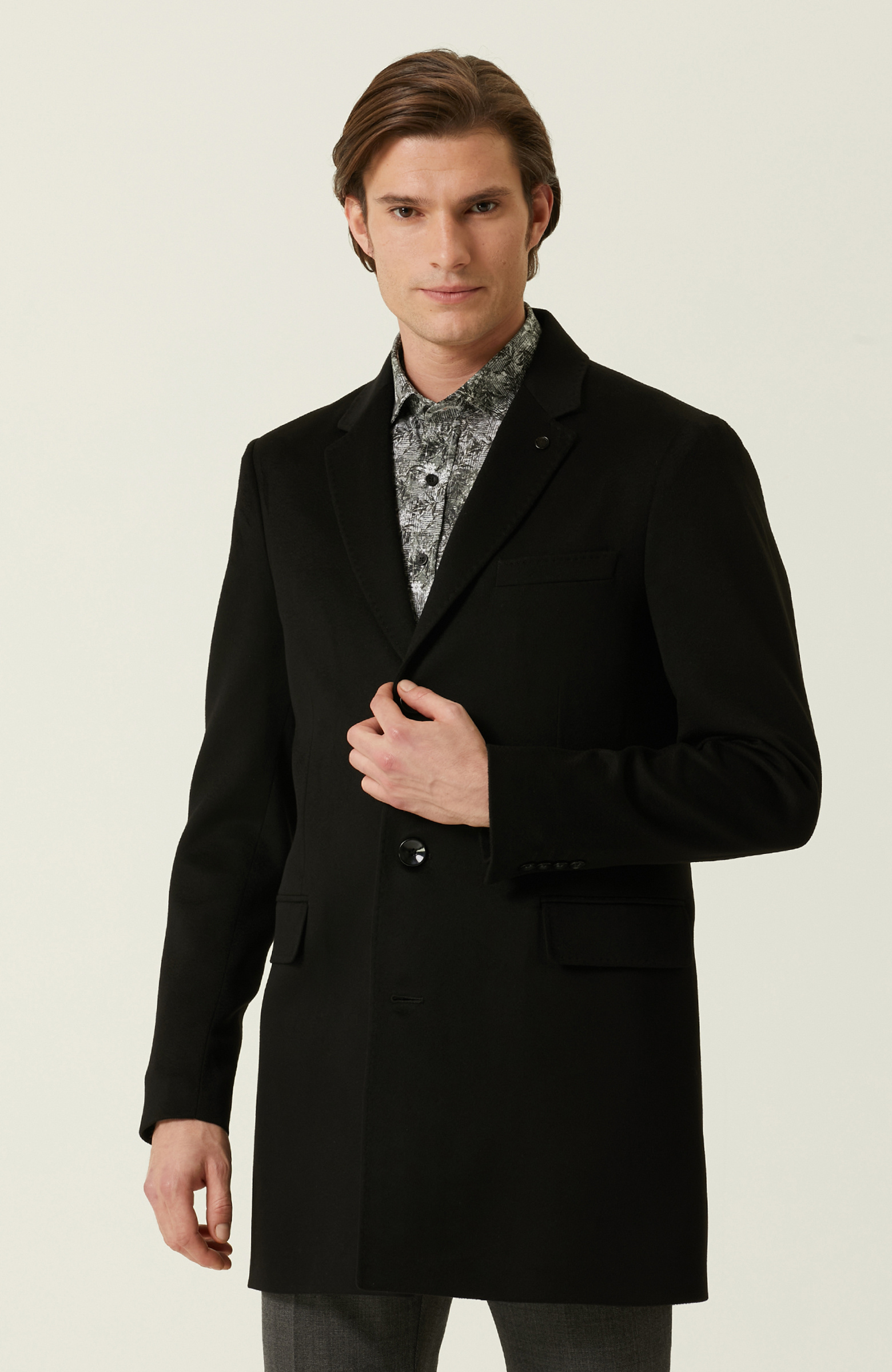 Slim Fit Siyah Kaşmir Palto