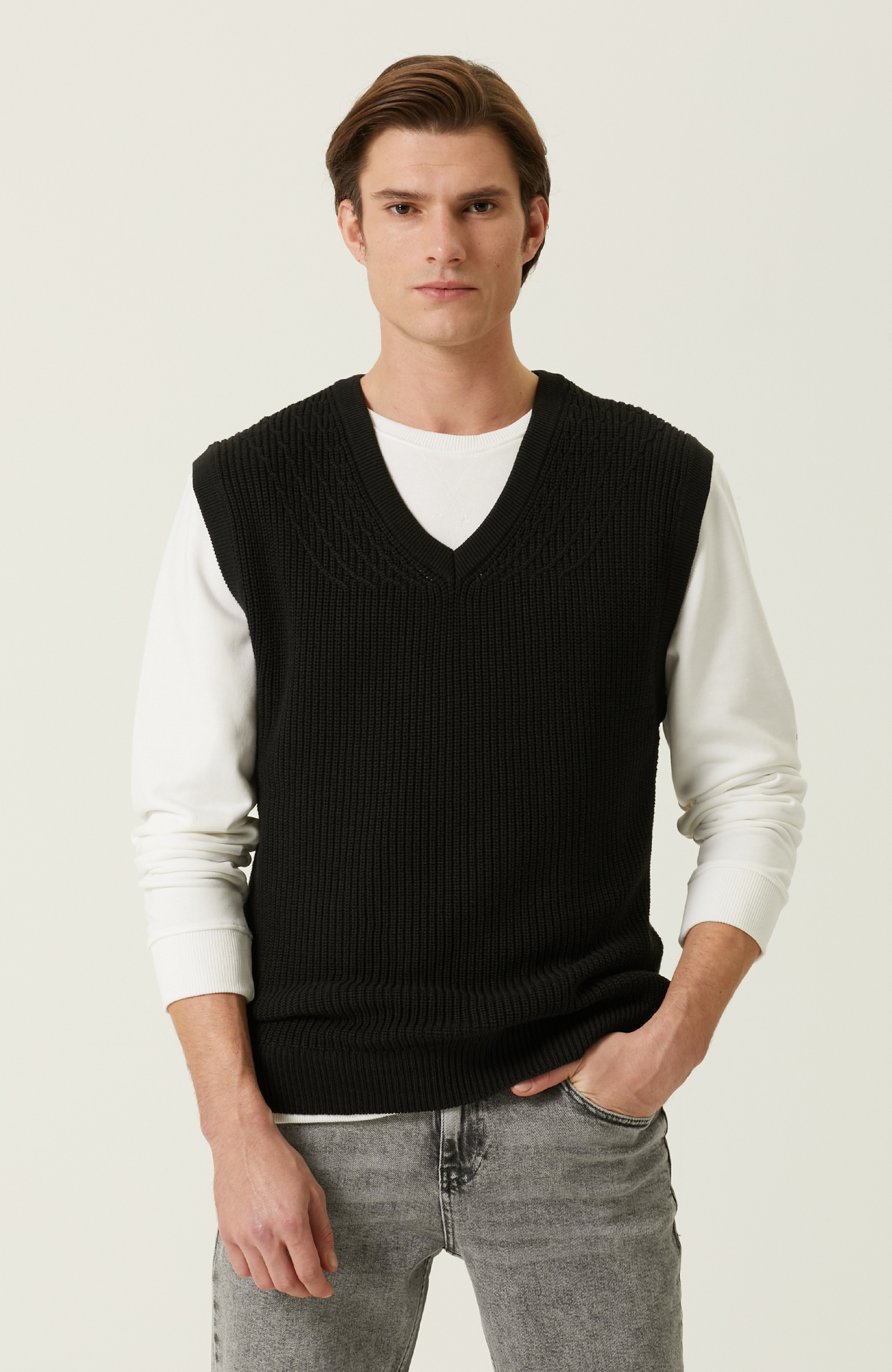 Slim Fit Siyah Süveter