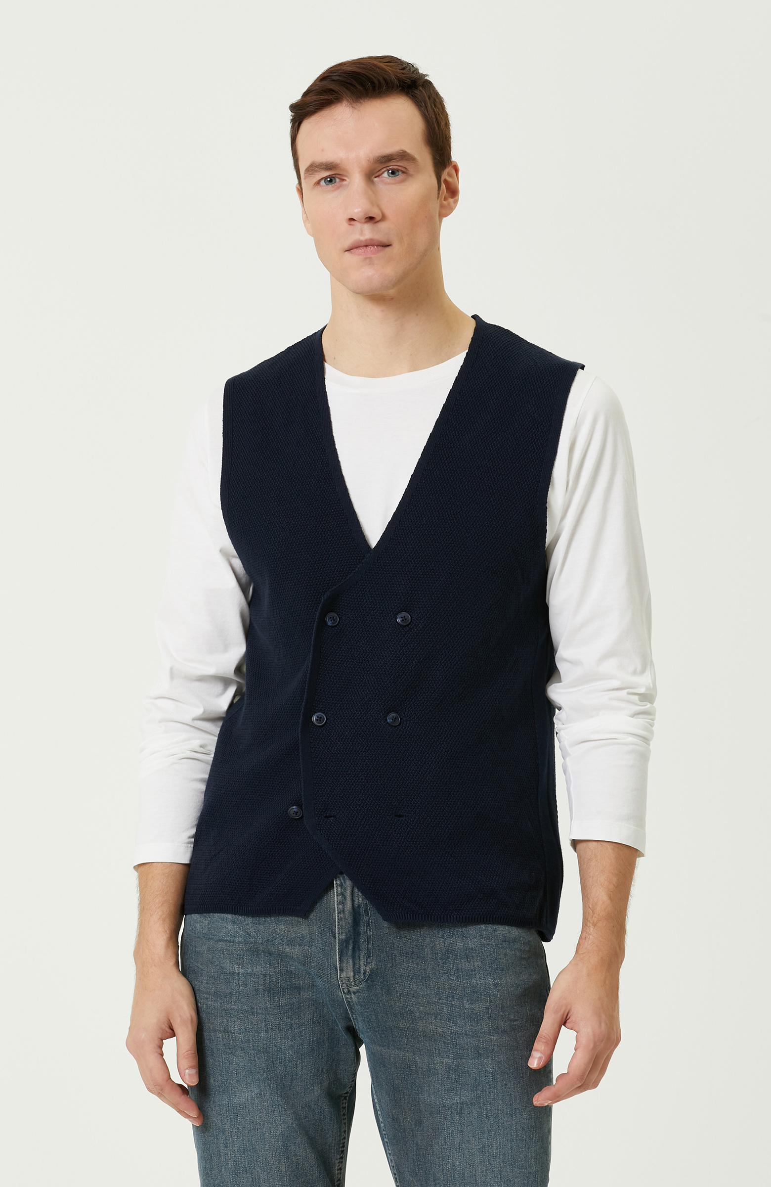 Slim Fit Lacivert Triko Yelek